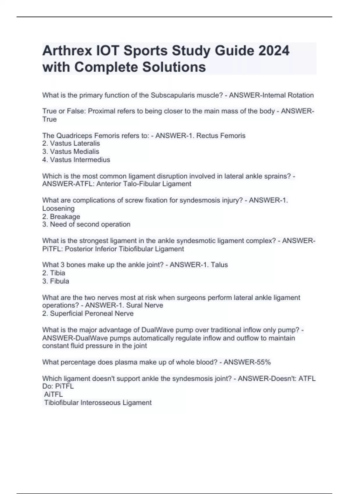 Arthrex IOT Sports Study Guide 2024 with Complete Solutions - Arthrex ...