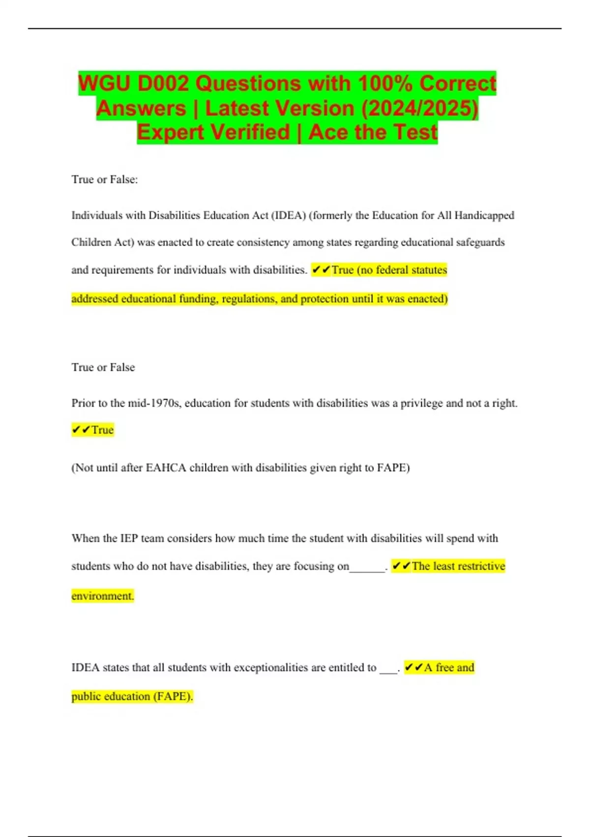 WGU D002 Questions with 100% Correct Answers | Latest Version (2024/ ...