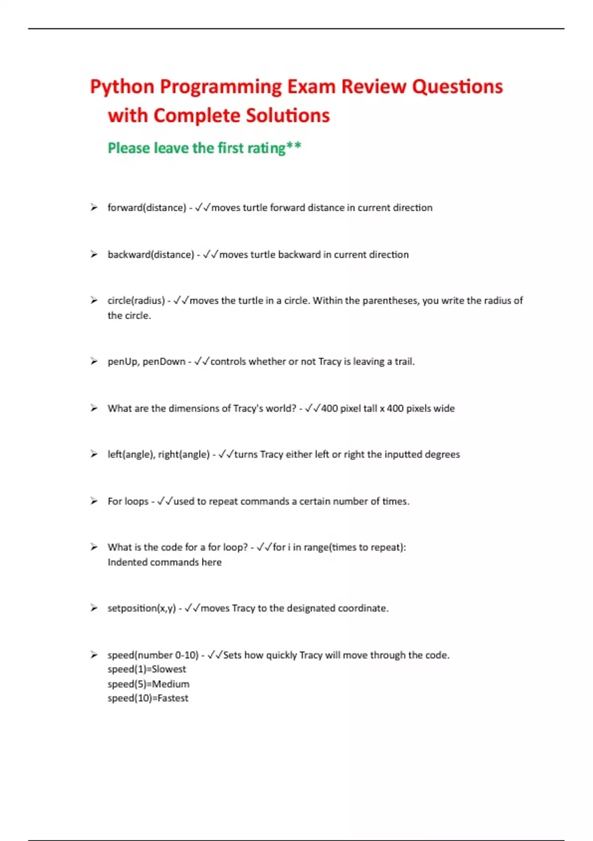 Python Programming Exam Review Questions with Complete Solutions - Programming for python ...