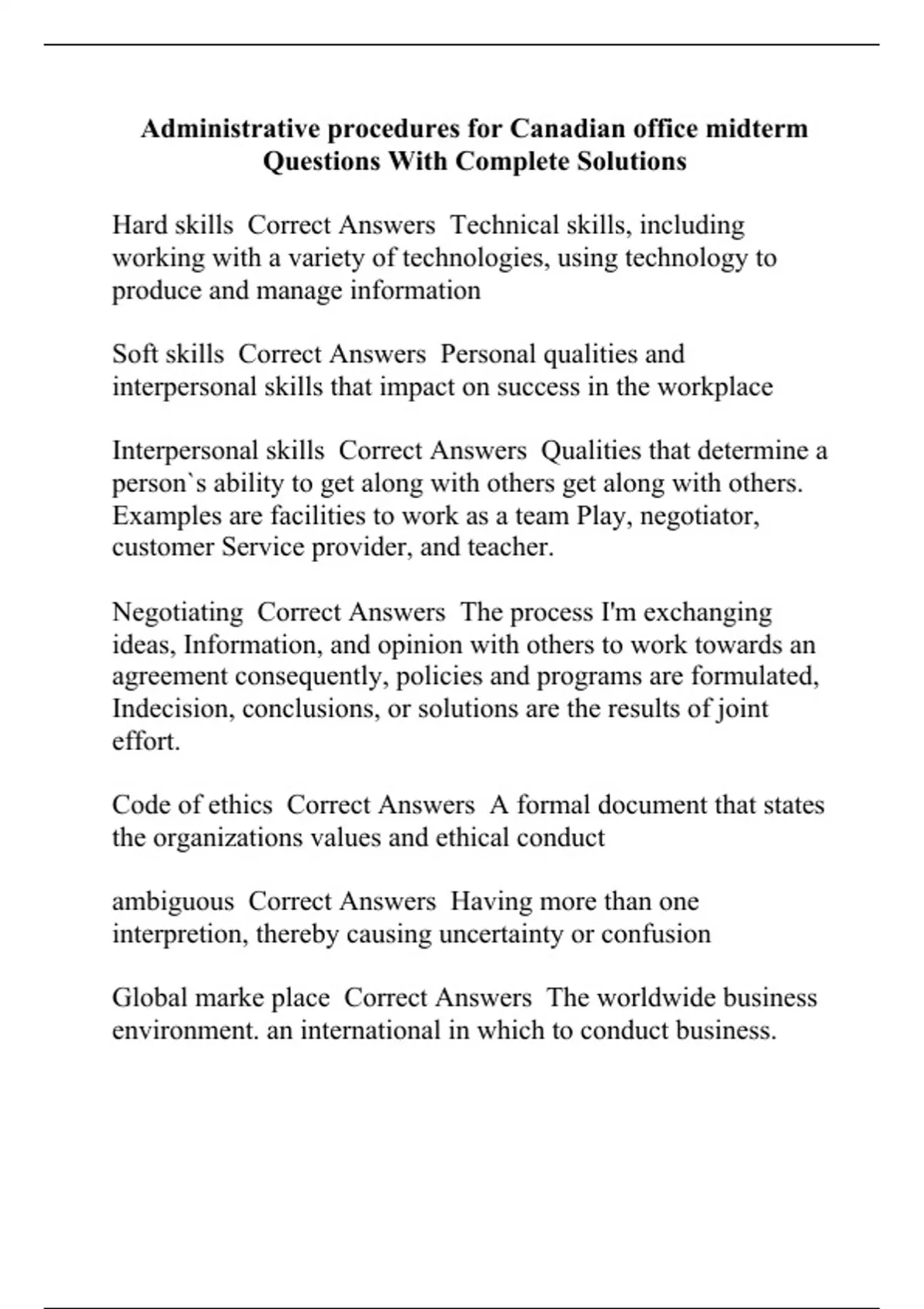 Administrative procedures for Canadian office midterm Questions With ...