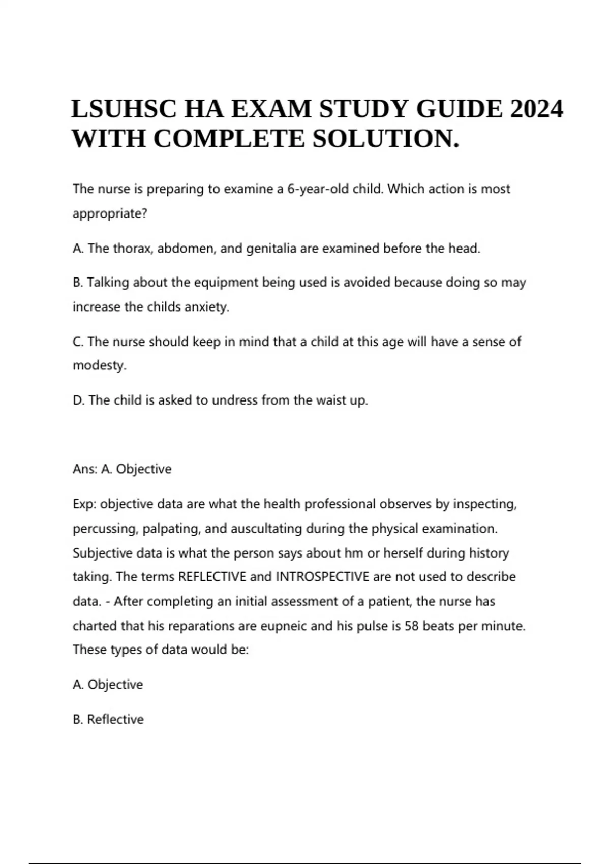 LSUHSC HDI EXAM 2024 WITH COMPLETE SOLUTION & LSUHSC HA EXAM STUDY ...