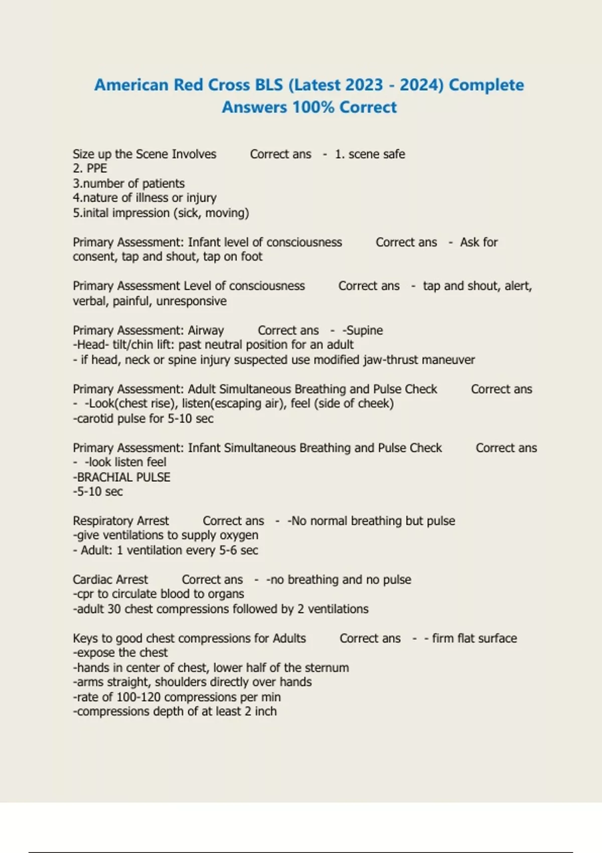 American Red Cross BLS (Latest ) Complete Answers 100% Correct ...