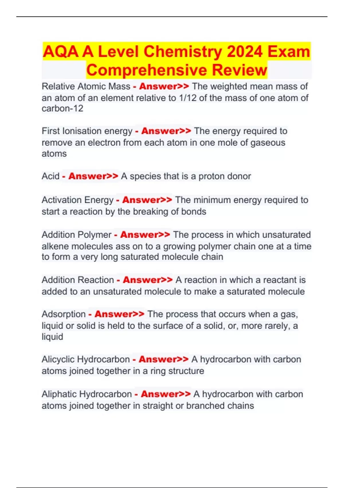 AQA A Level Chemistry 2024 Exam Comprehensive Review - A-level ...