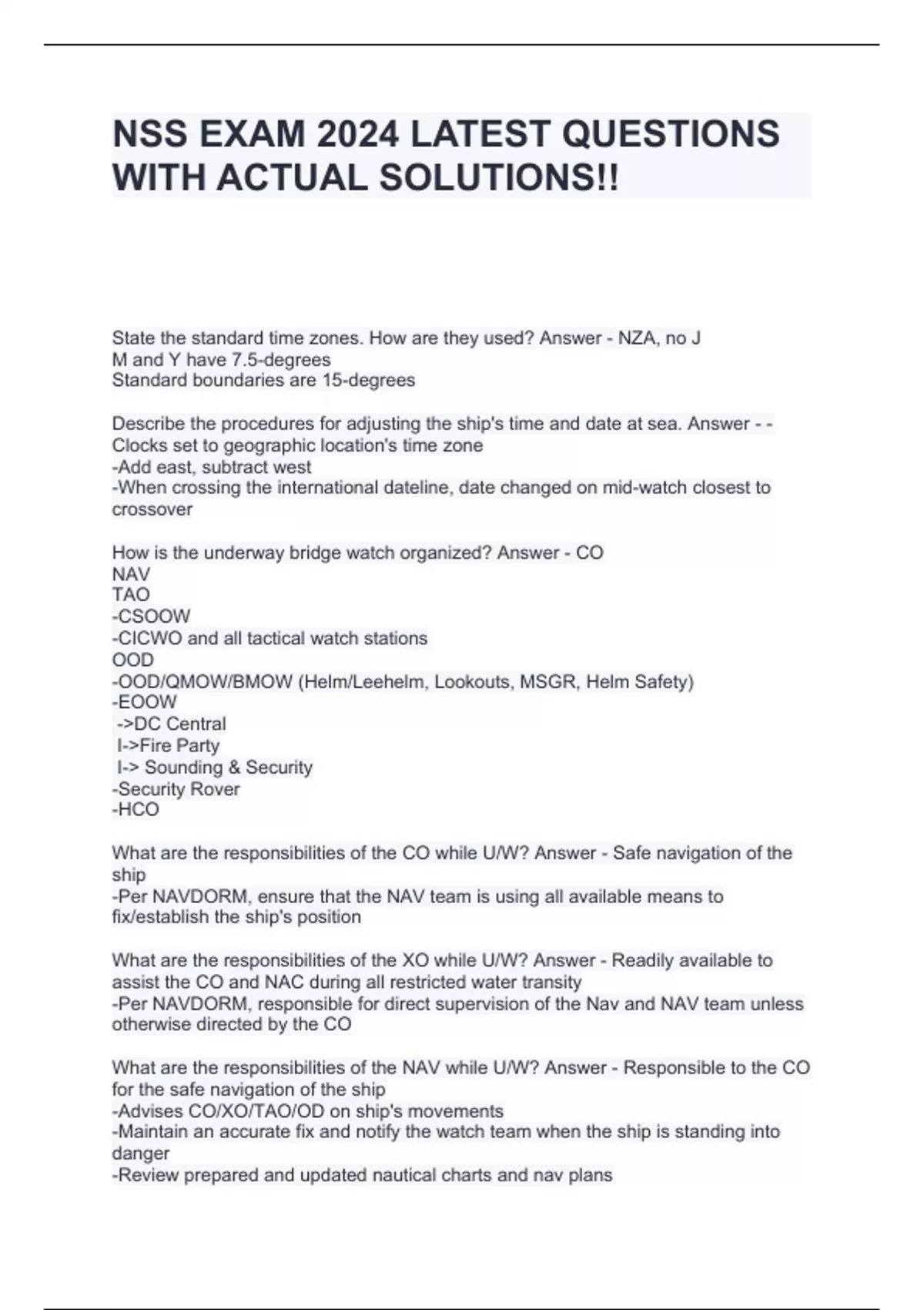 NSS EXAM 2024 LATEST QUESTIONS WITH ACTUAL SOLUTIONS!! - NSS - Stuvia US