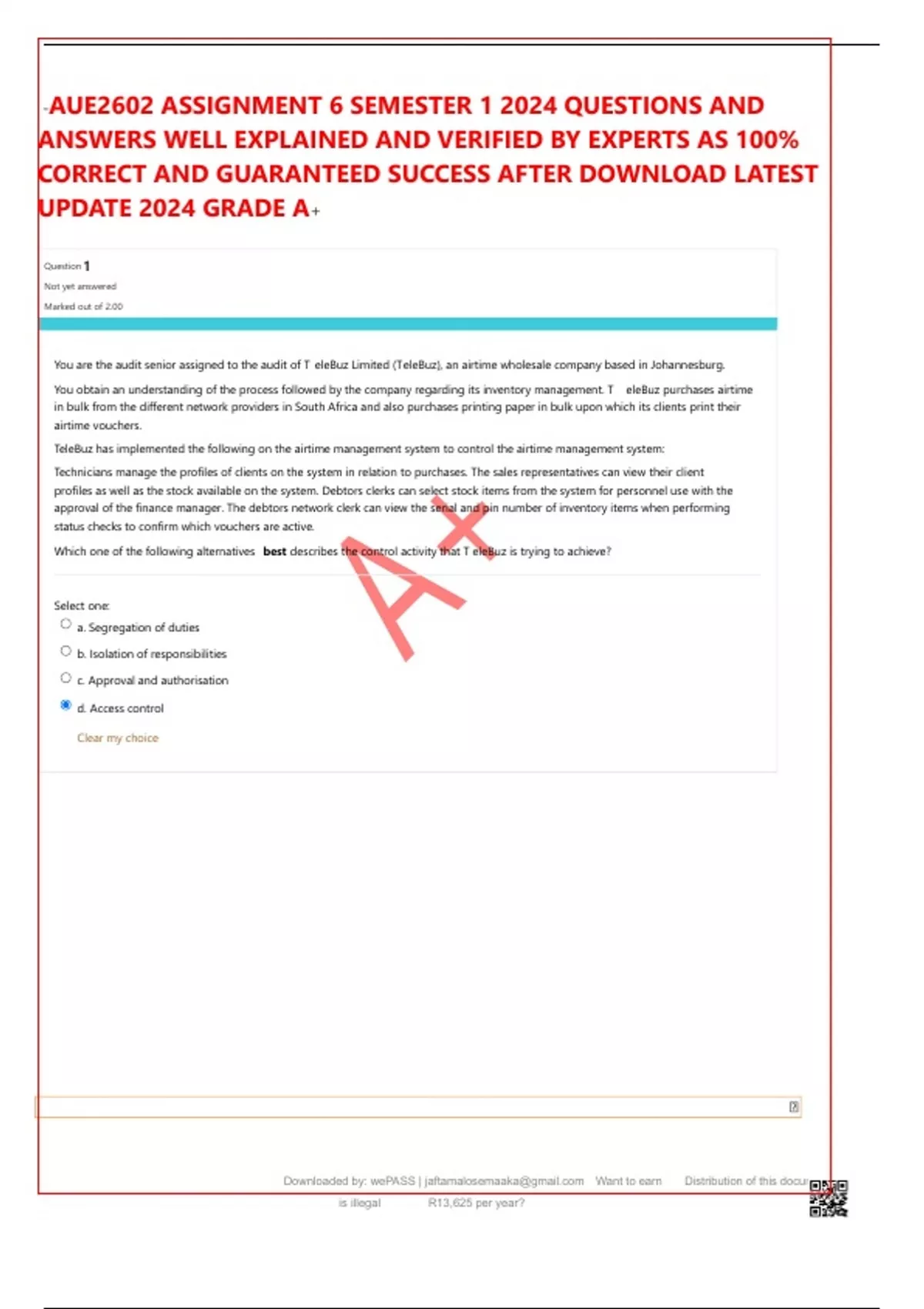 AUE2602 ASSIGNMENT 6 SEMESTER 1 2024 QUESTIONS AND ANSWERS WELL ...