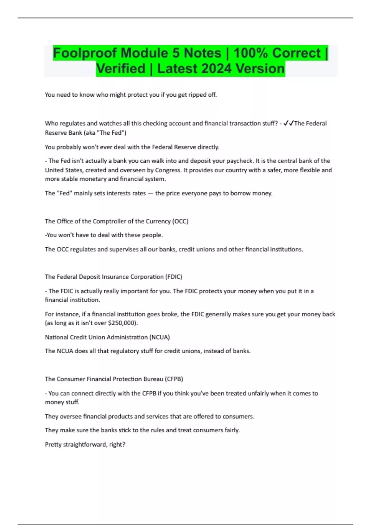 Foolproof Module 5 Notes | 100% Correct | Verified | Latest 2024 ...