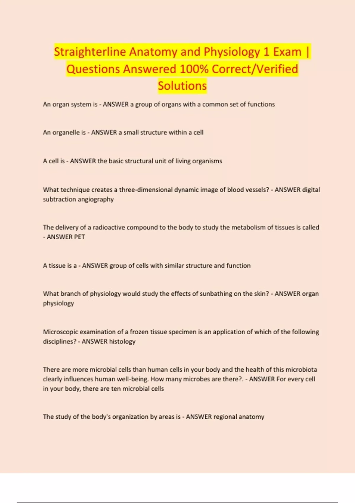 Straighterline Anatomy and Physiology 1 Exam | Questions Answered 100% ...