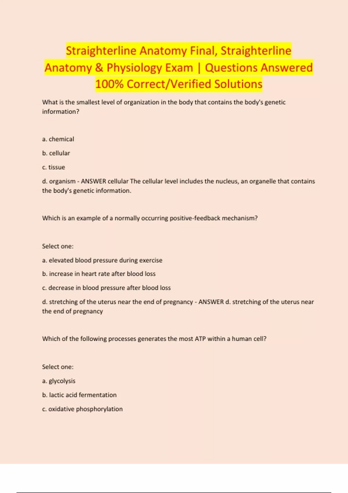 Straighterline Anatomy EXAMS BUNDLE WITH Questions and Complete ...