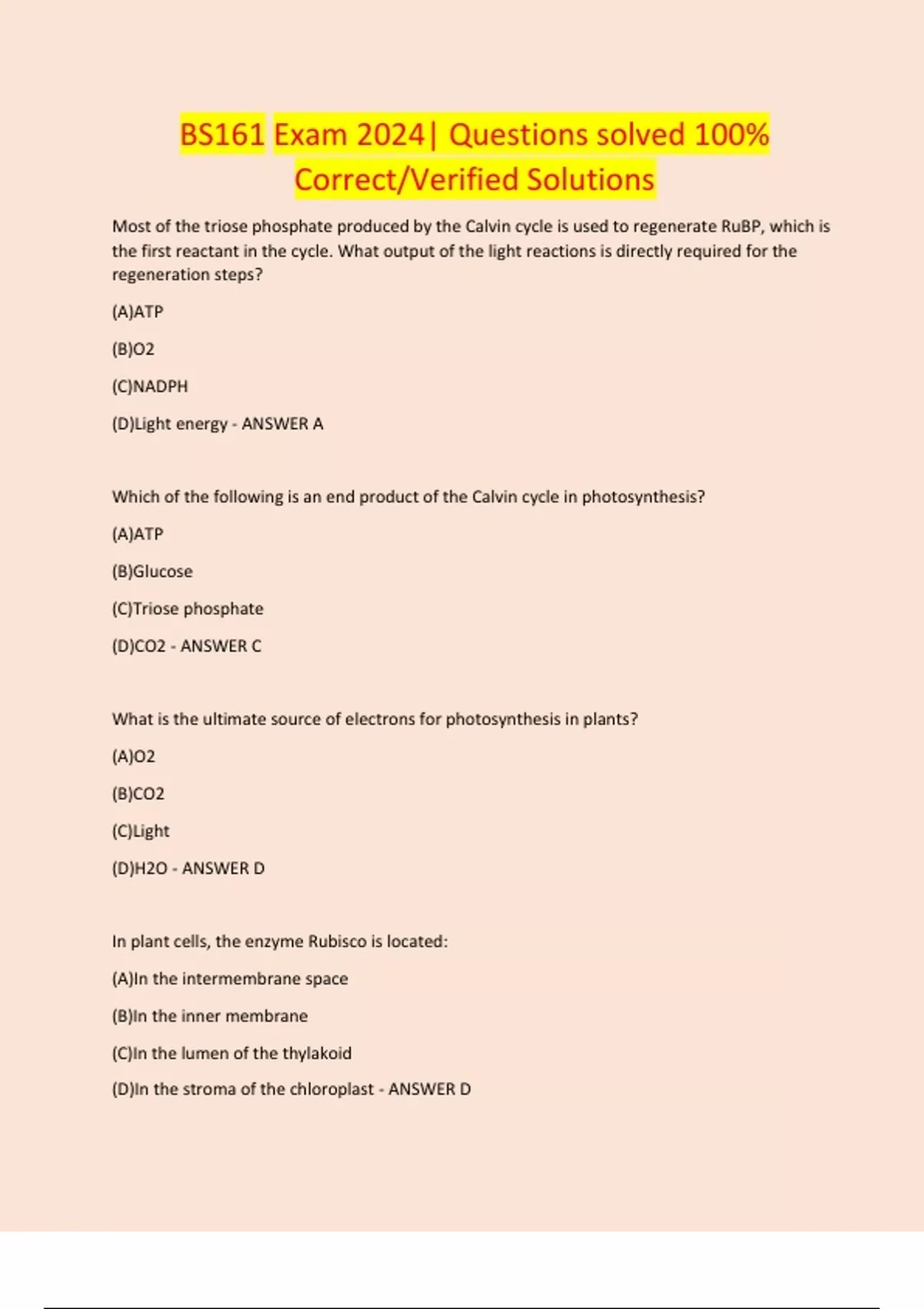 BS161 Exam 2024| Questions solved 100% Correct/Verified Solutions - Bs161 - Stuvia US