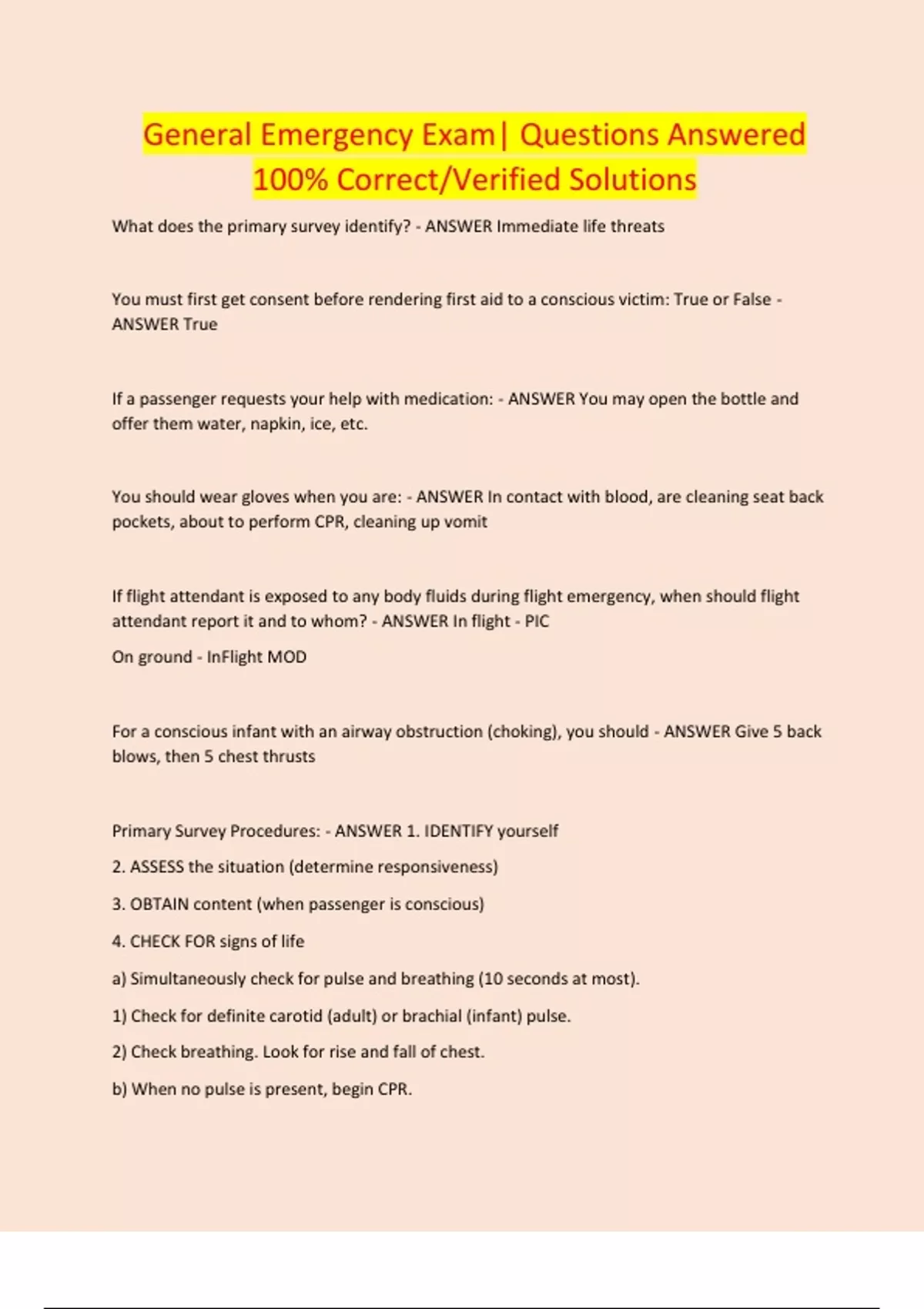 General Emergency EXAMS BUNDLE| Questions Answered 100% Correct ...