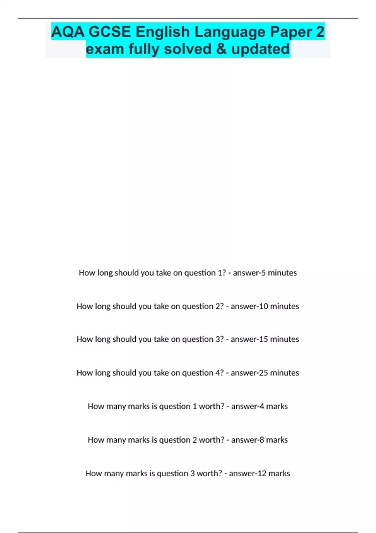 AQA GCSE English Language Paper 2 exam fully solved & updated - Aqa ...