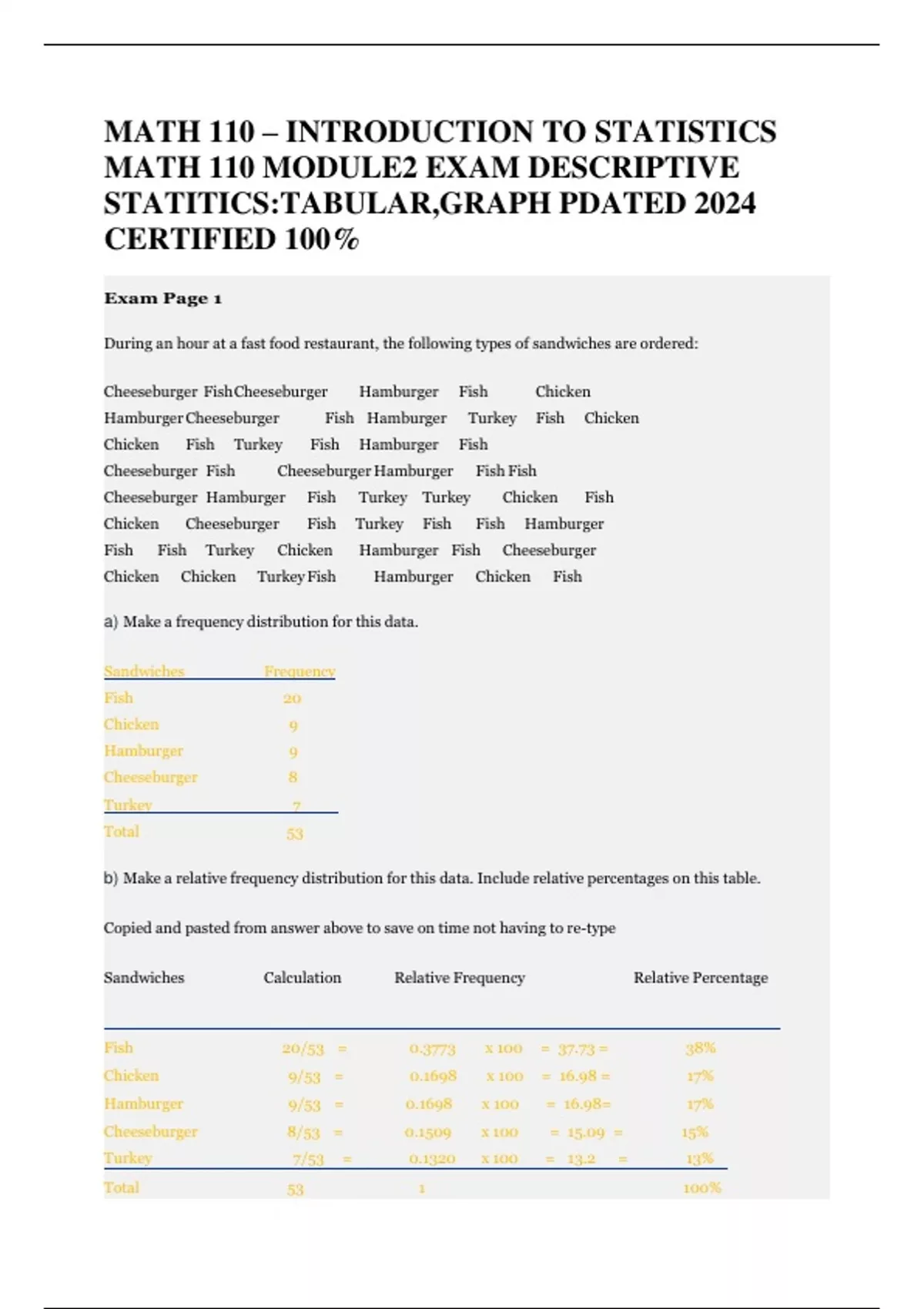 Math 110 Introduction To Statistics Math 110 Module2 Exam Descriptive Statitics Tabular Graph