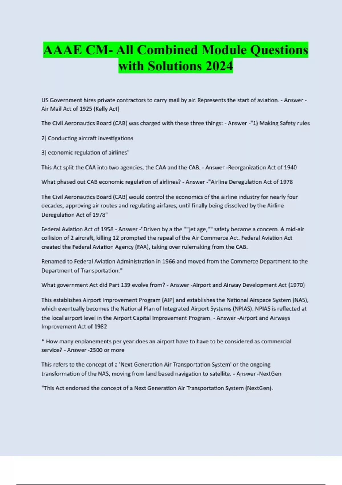 AAAE CM- All Combined Module Questions with Solutions 2024 - AAAE ...