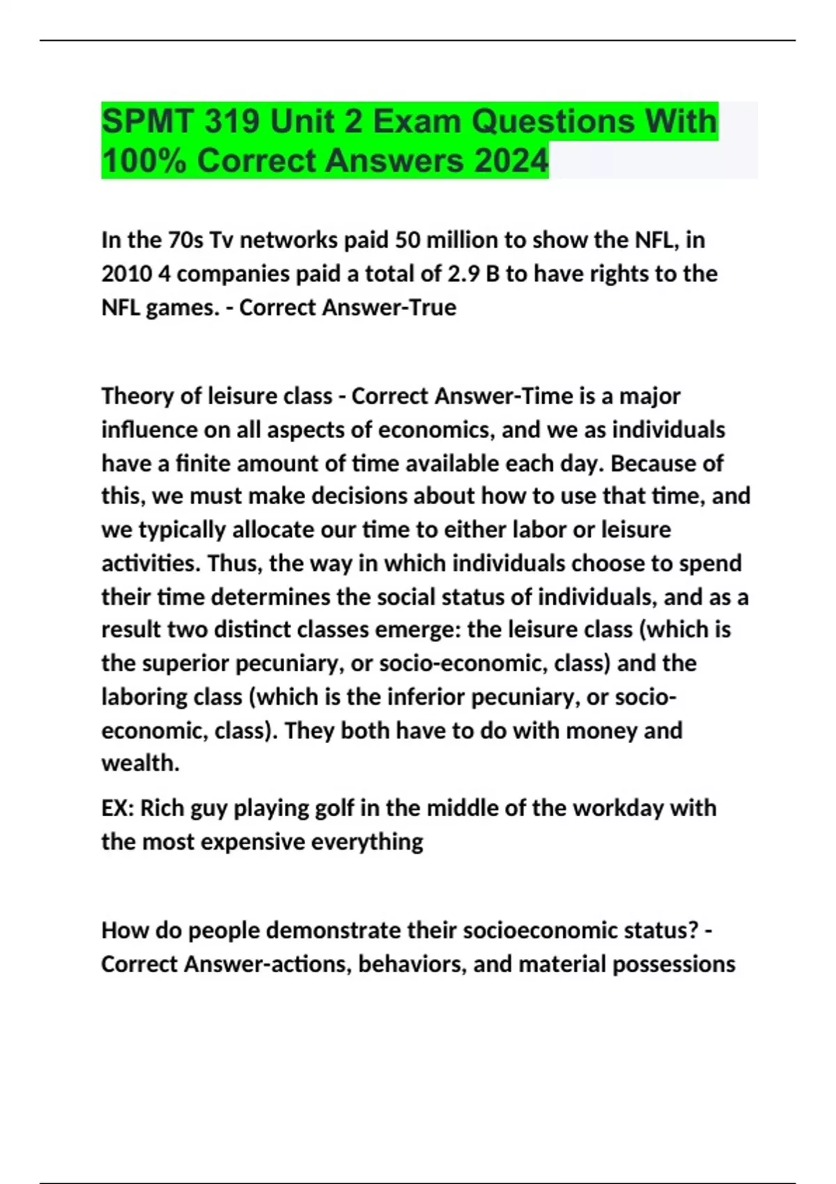 SPMT 319 Unit 2 Exam Questions With 100% Correct Answers 2024 - SPMT 319 - Stuvia US