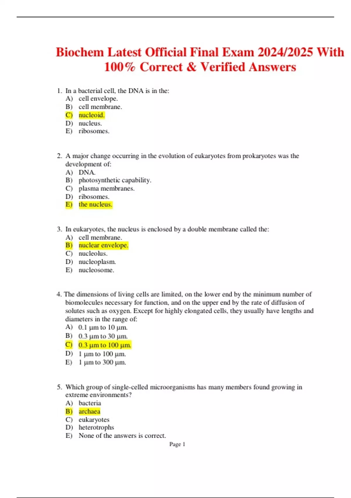 Biochem Latest Official Final Exam 2024 With 100% Correct & Verified ...