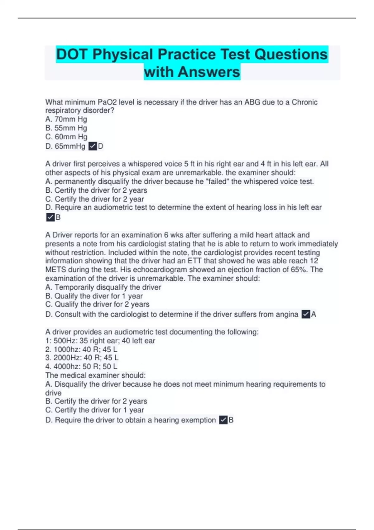 DOT Physical Practice Test Questions with Answers - DOT Certification ...