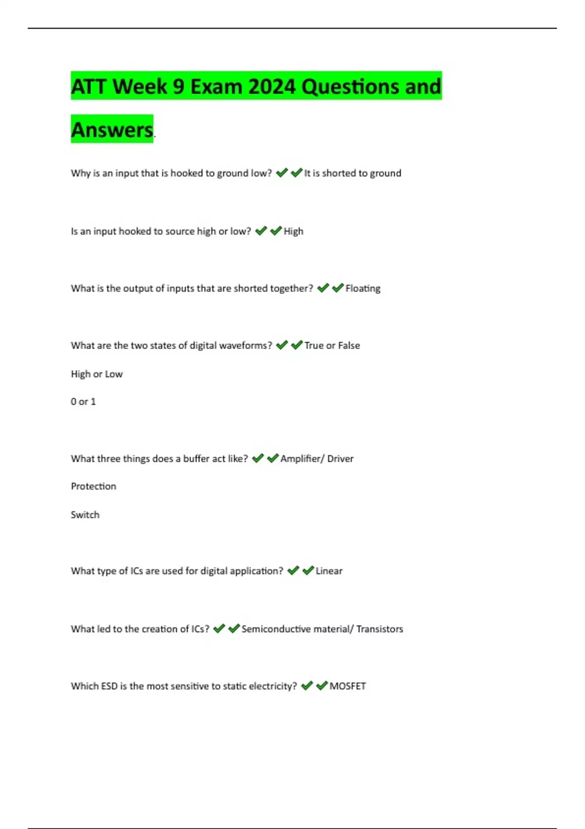 ATT Week 9 Exam 2024 Questions and Answers, ATT Test 1 Questions and ...