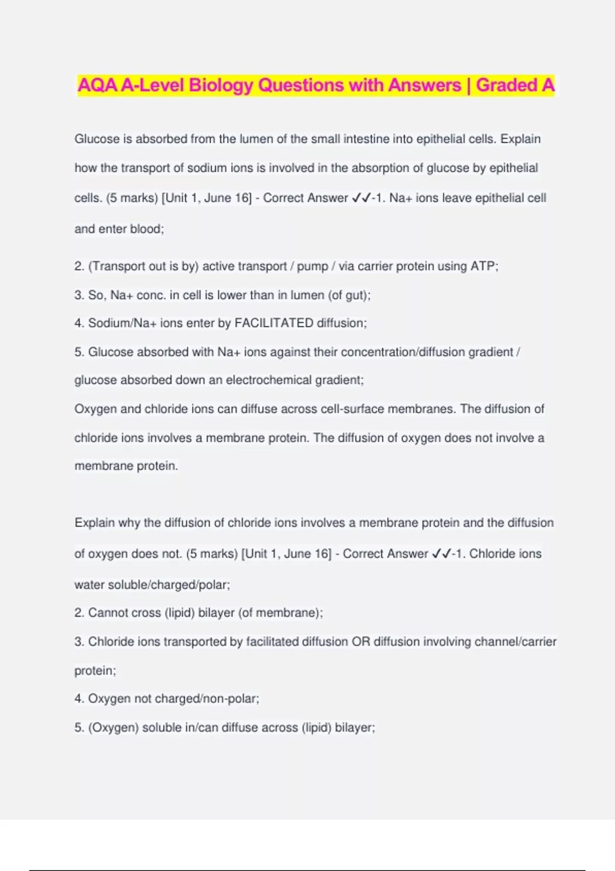 AQA A-Level Biology Questions with Answers | Graded A - AQA A-Level ...