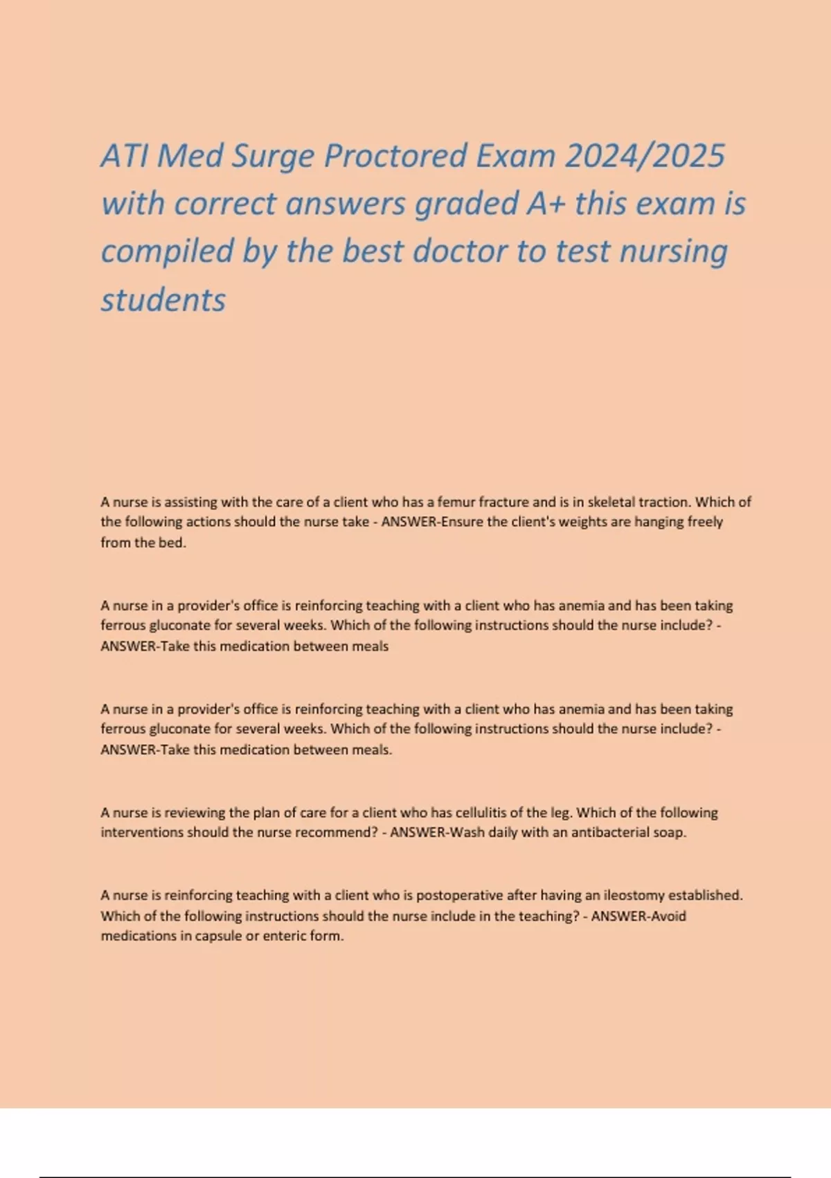ATI Med Surge Proctored Exam 2024/2025 with correct answers graded A+ ...