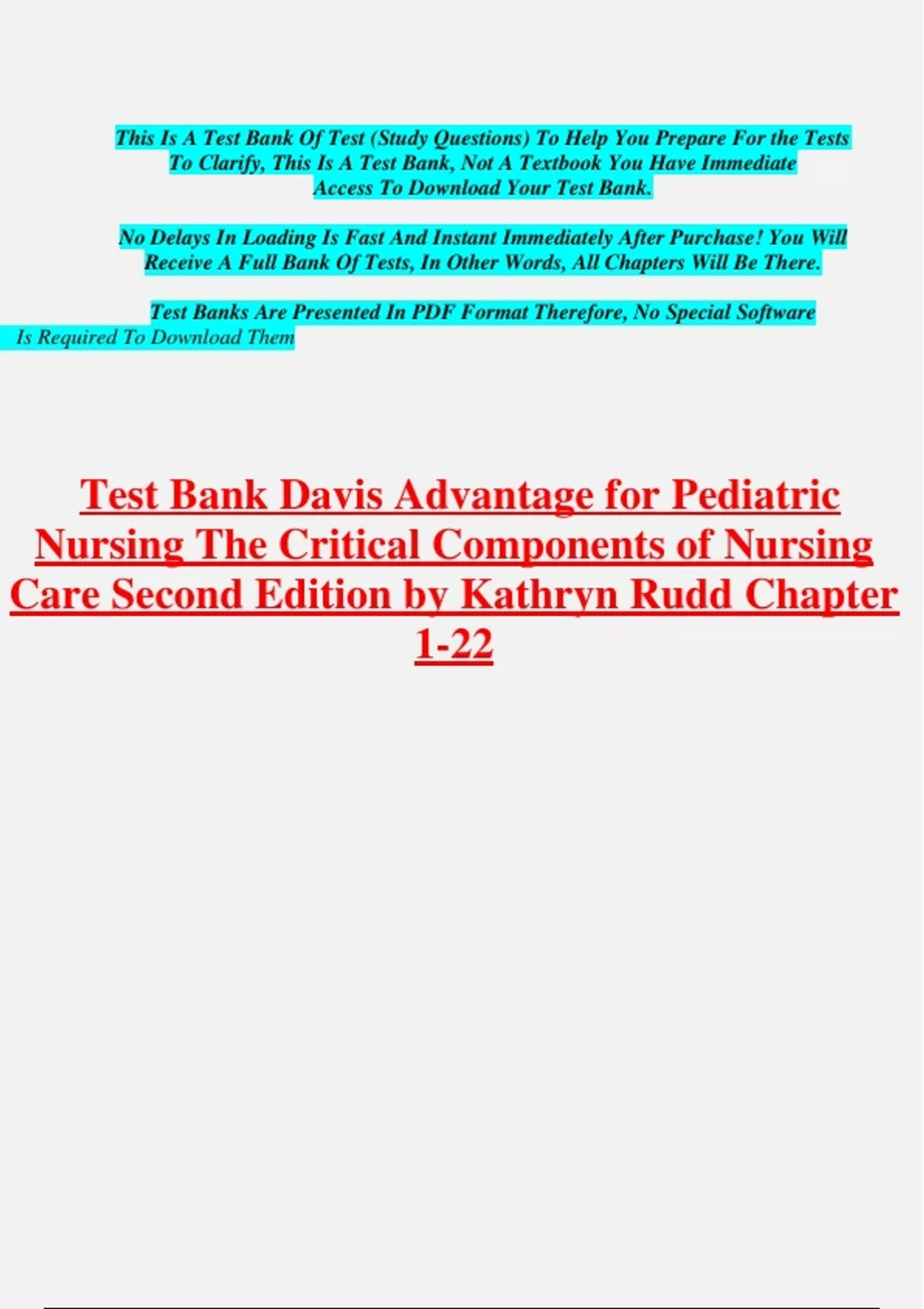 Test Bank for Davis Advantage for Pediatric Nursing Critical Components ...