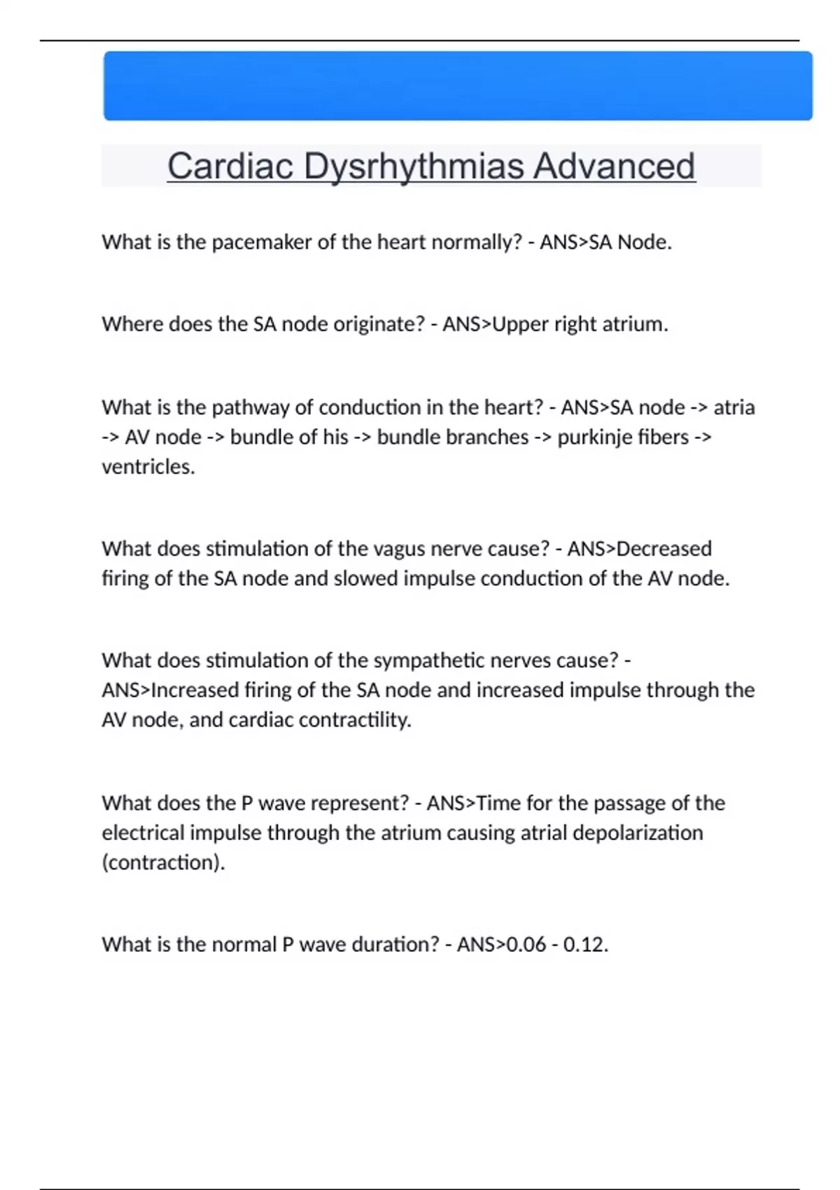 Cardiac Dysrhythmias Advanced Questions And Answers Latest |Update ...