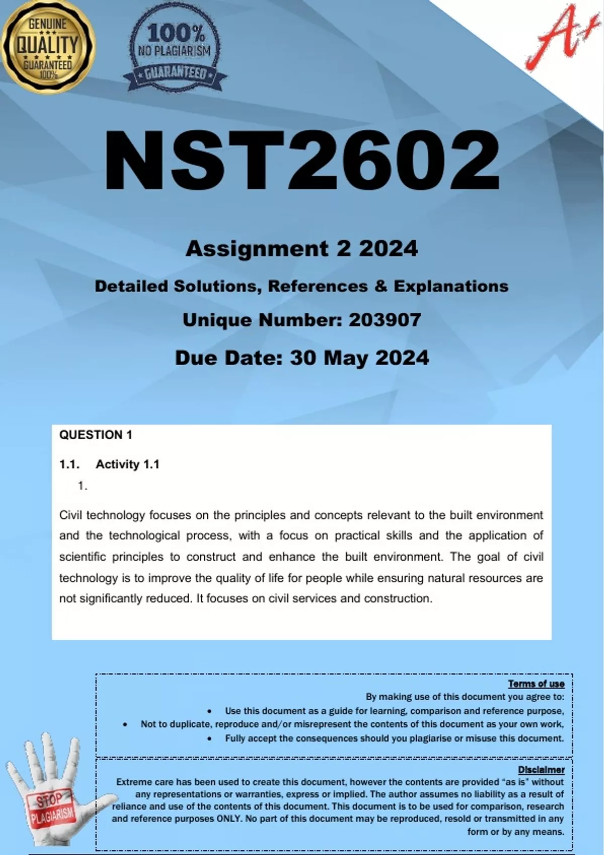 NST2602 Assignment 2 (COMPLETE ANSWERS) 2024 (203907) - DUE 30 May 2024 - Natural Science and ...