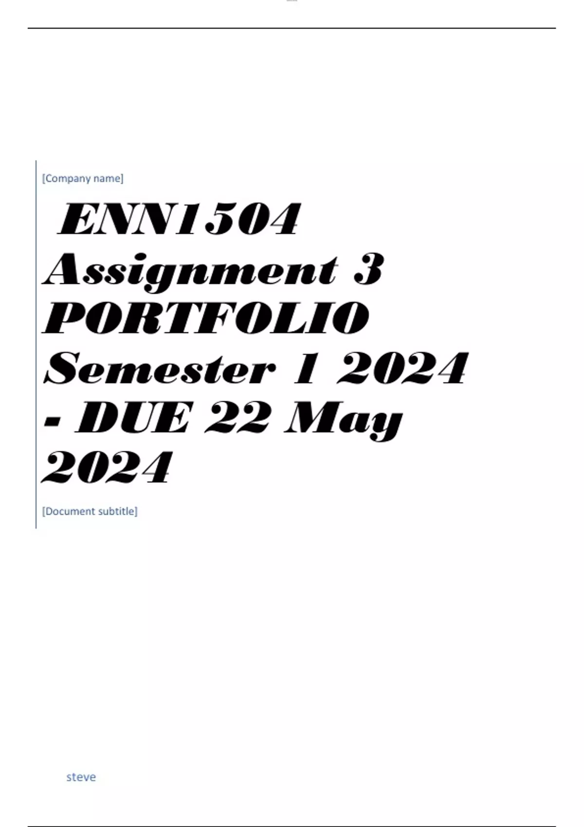 ENN1504 Assignment 3 PORTFOLIO Semester 1 2024 - DUE 22 May 2024 ...