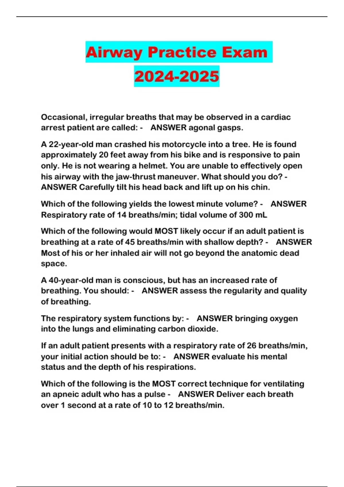 Airway Practice Exam - Airway - Stuvia US