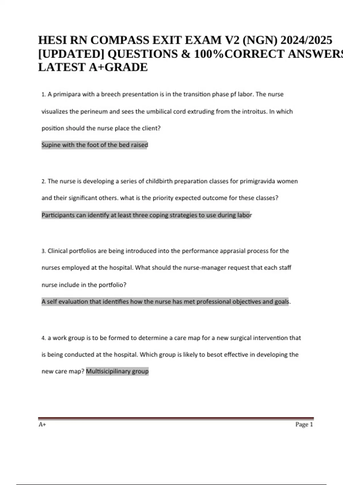 HESI RN COMPASS EXIT EXAM V2 (NGN) 2024/2025 [UPDATED] QUESTIONS & 100 ...