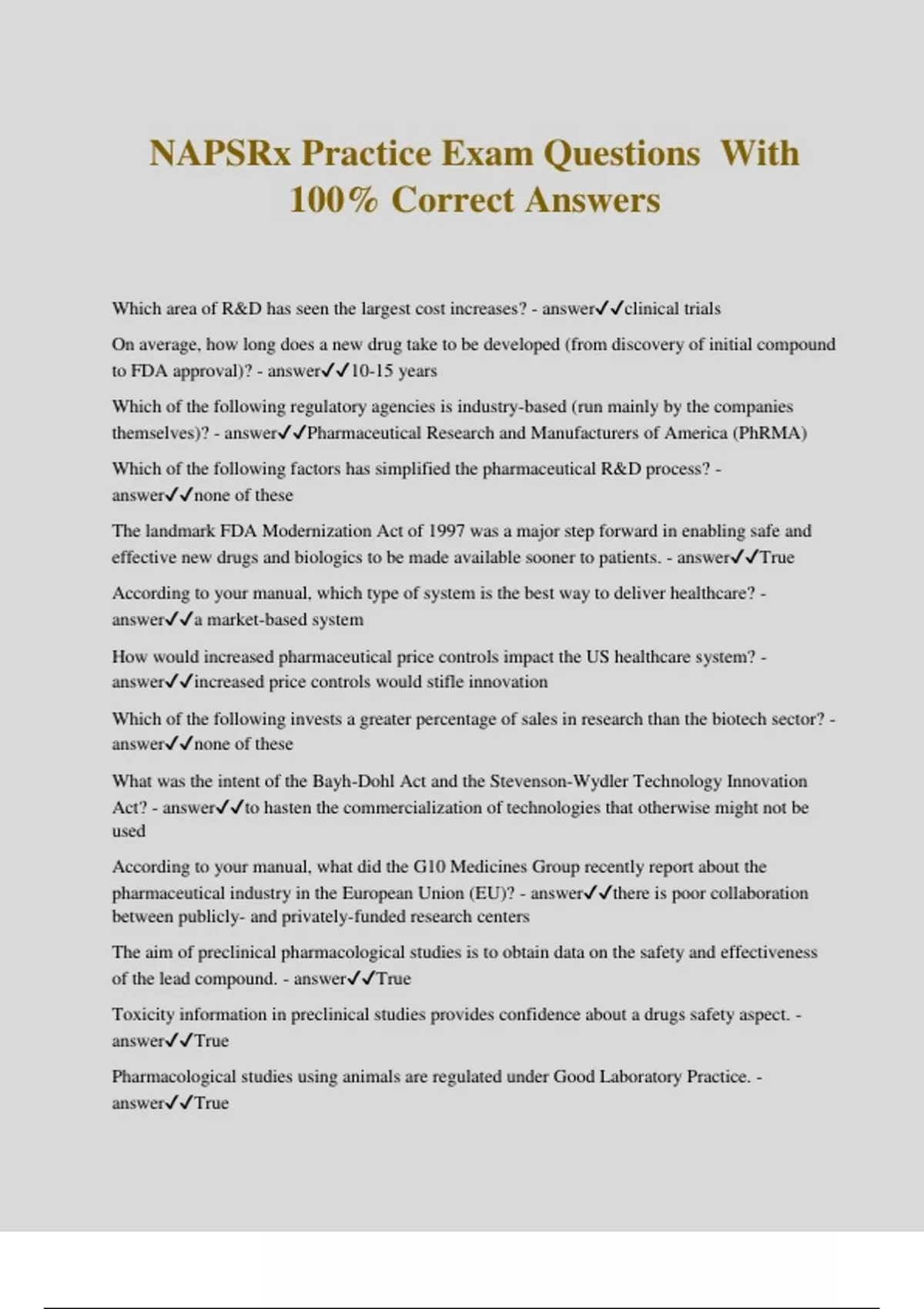 NAPSRx Practice Exam Questions With 100% Correct Answers - Napsrx ...