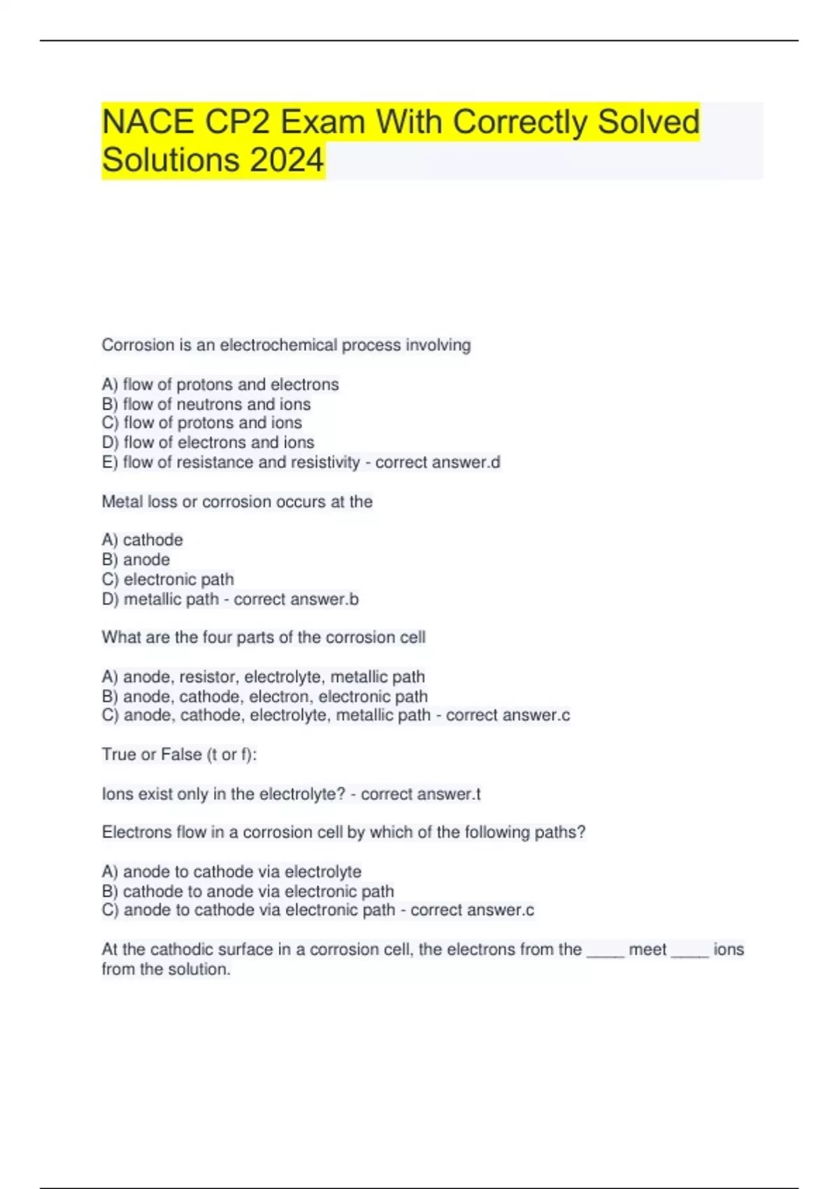 NACE CP2 Exam With Correctly Solved Solutions 2024 - NACE CP2 - Stuvia US