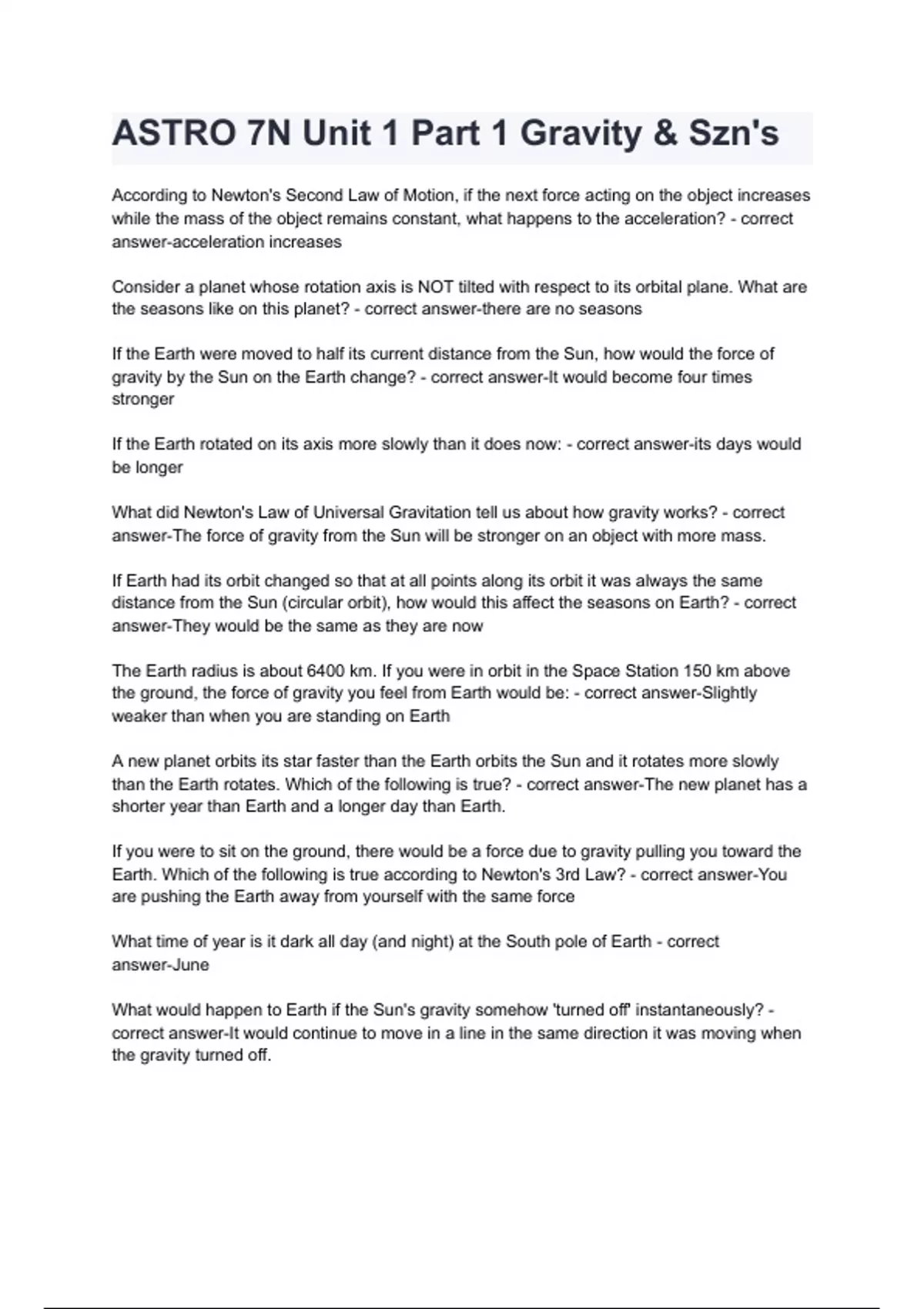 ASTRO 7N Unit 1 Part 1 Gravity & Szn's - Astro 7n - Stuvia US