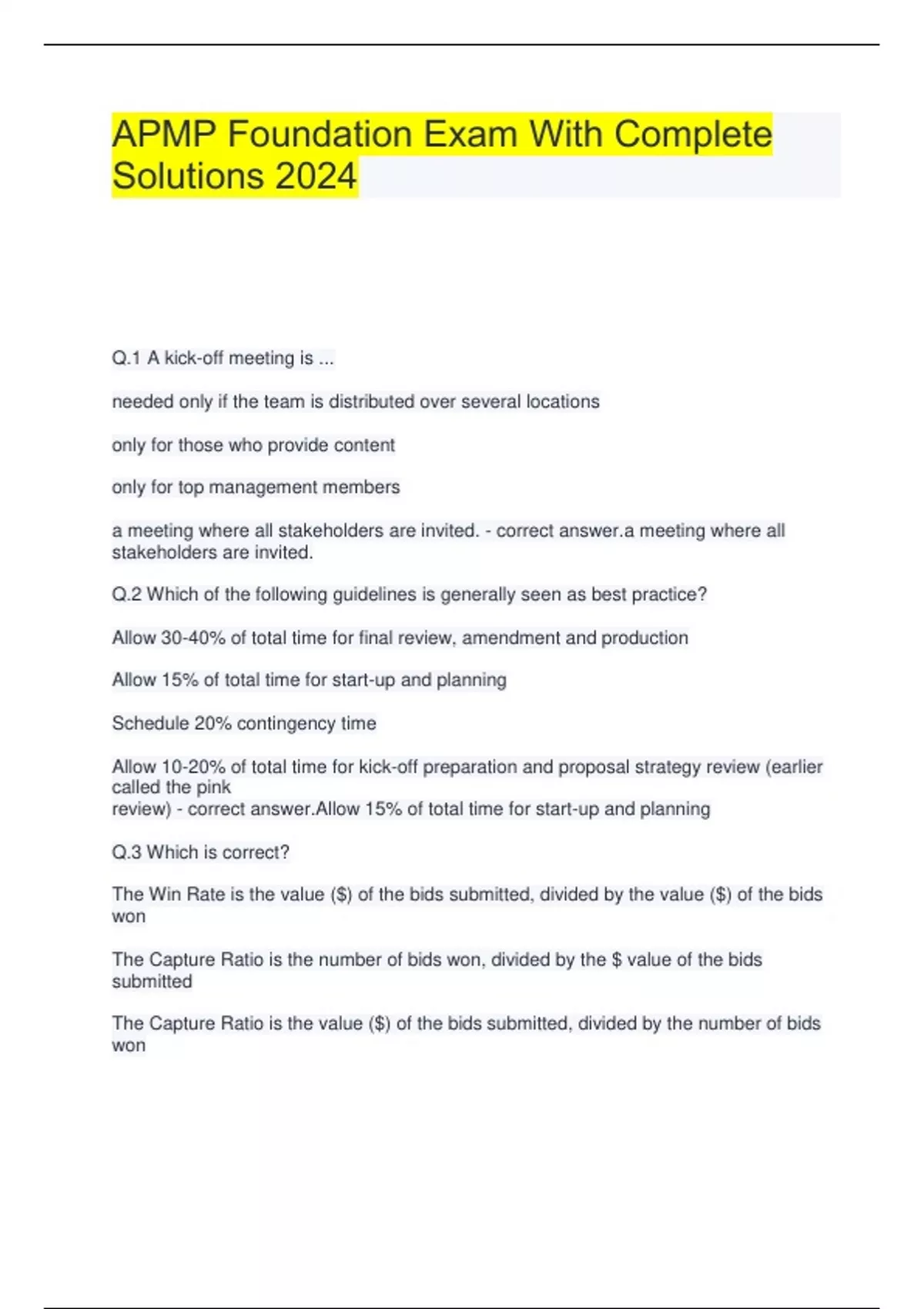 APMP Foundation Exam With Complete Solutions 2024 - APMP Foundation ...