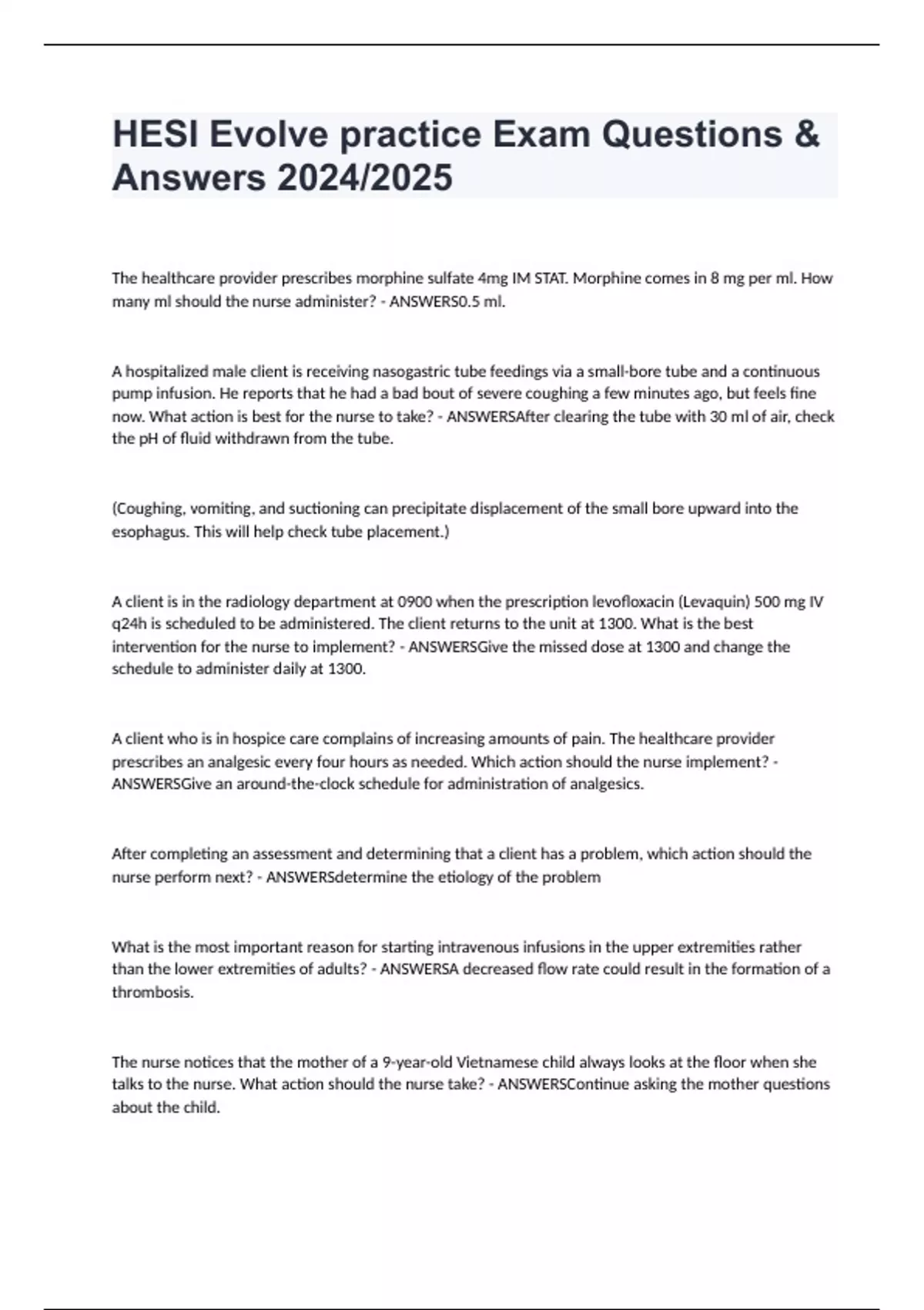 HESI Evolve practice Exam Questions & Answers 2024/2025 - HESI Evolve ...