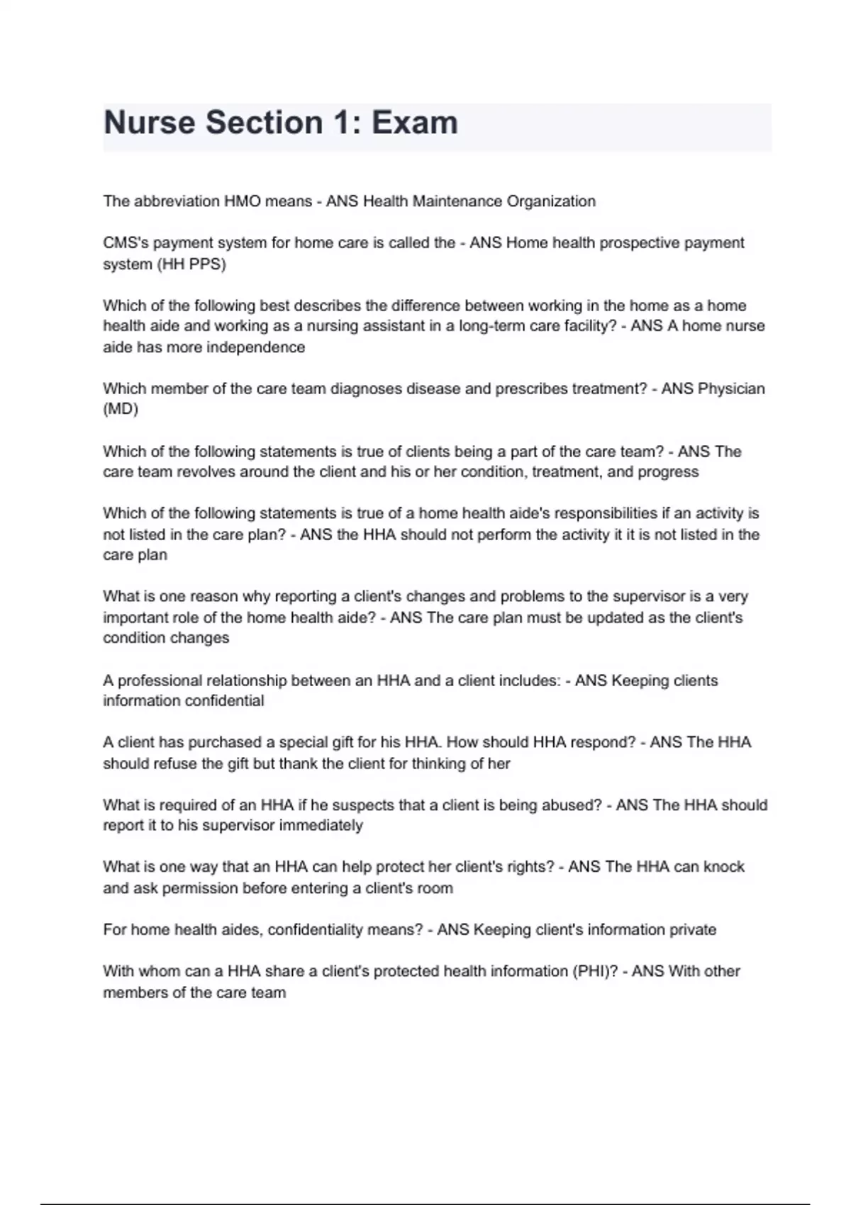 Nurse Section 1: Exam 2024/2025 Questions With Completed & Verified ...