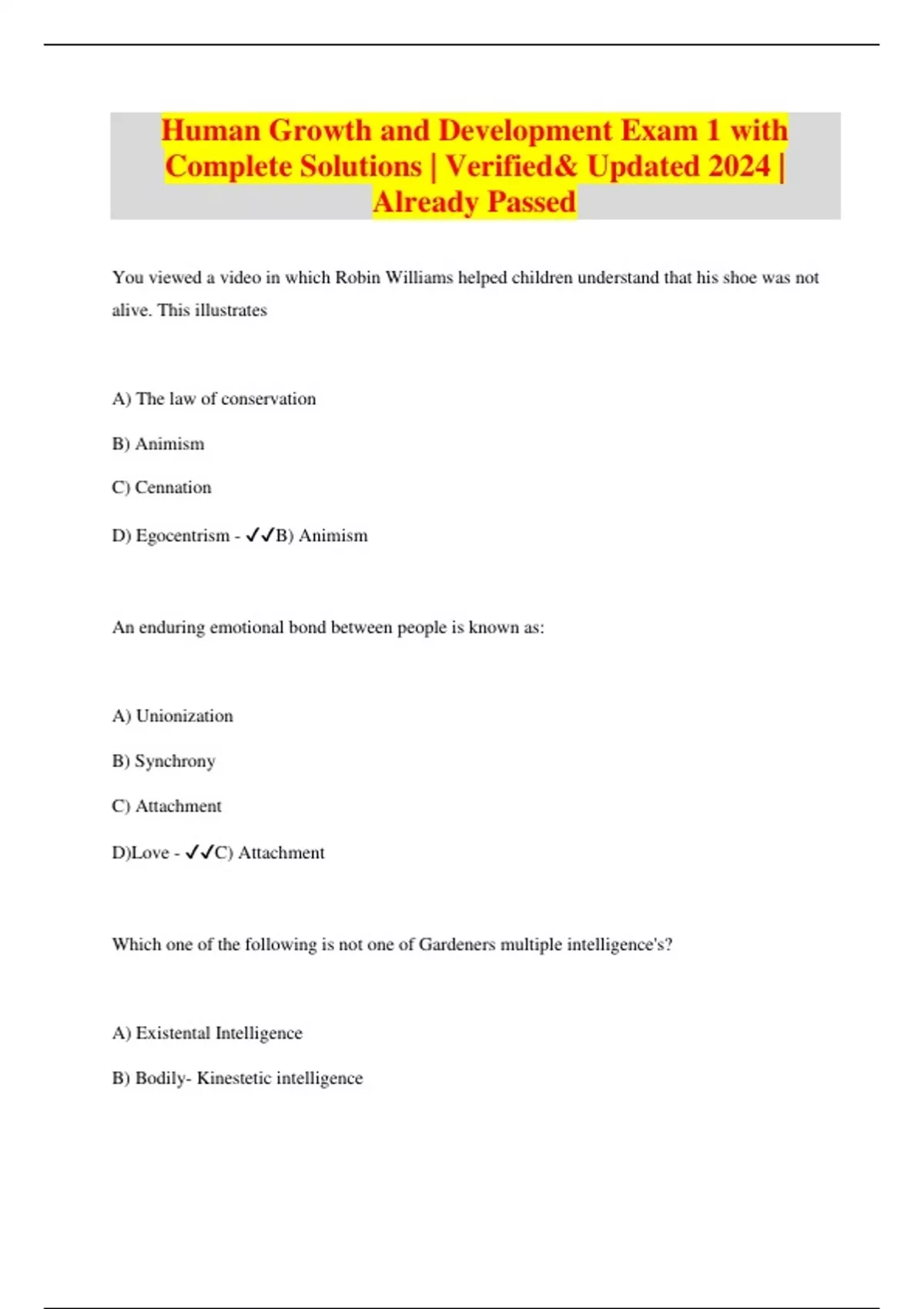 Human Growth and Development Exam 1 with Complete Solutions | Verified ...