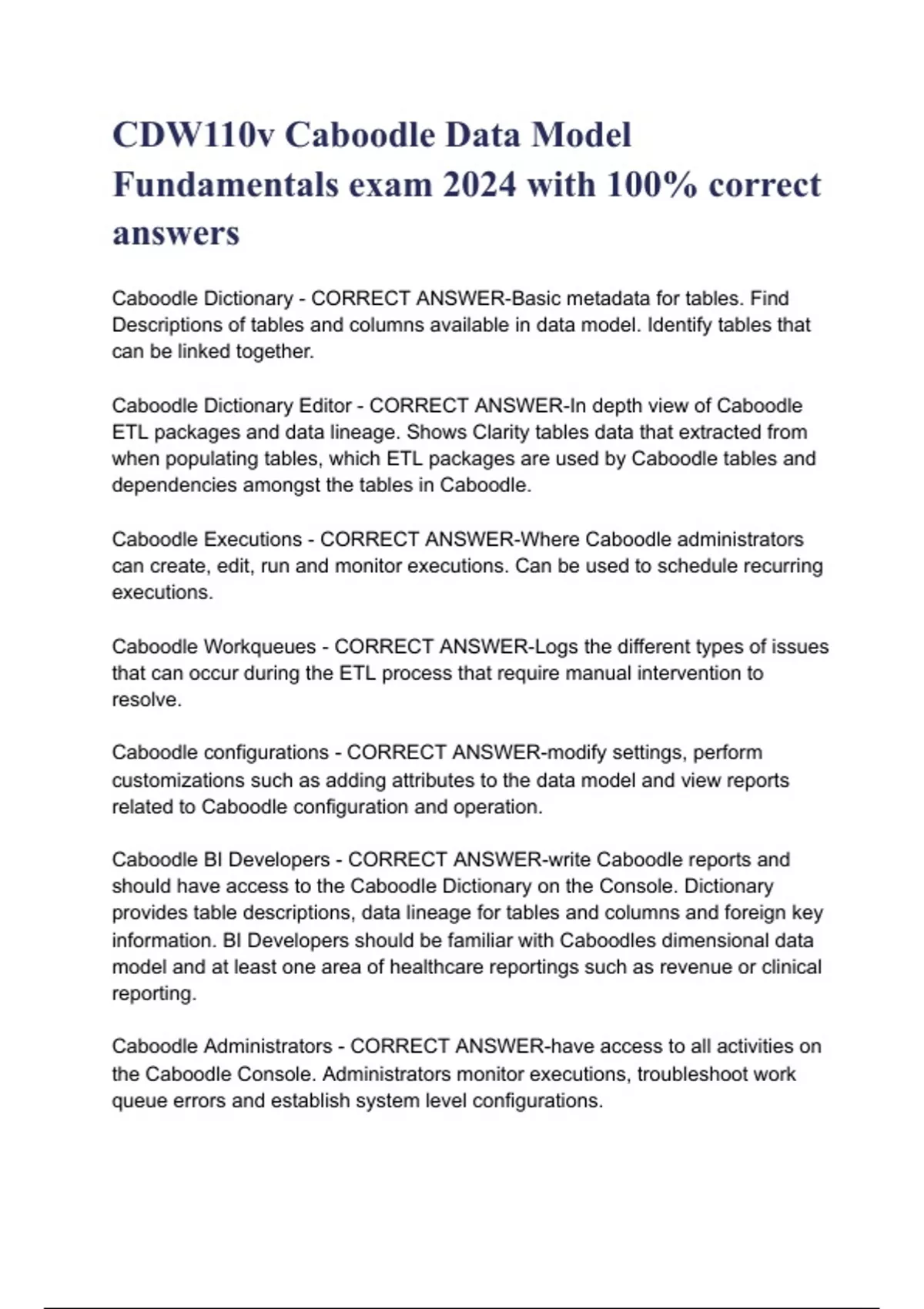 CDW110v Caboodle Data Model Fundamentals exam 2024 with 100% correct ...