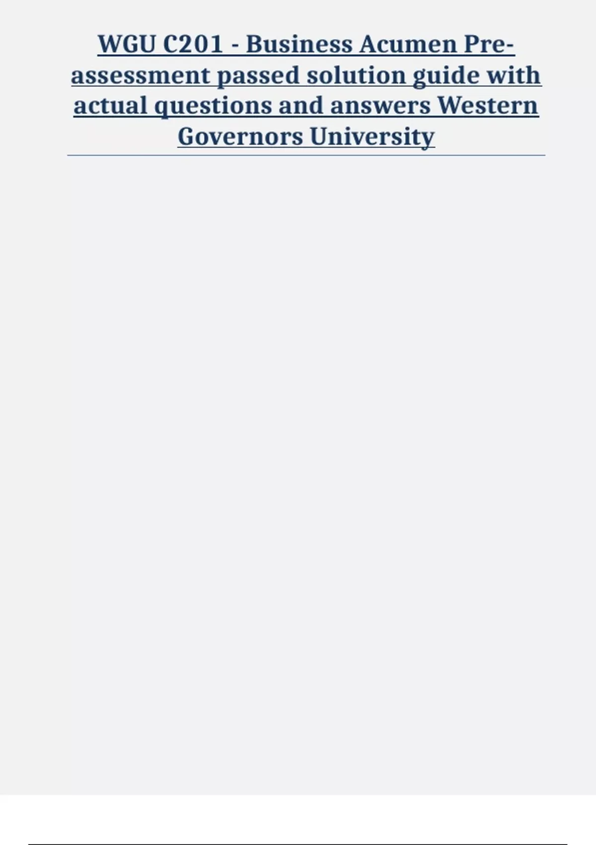 WGU C201 |Business Acumen |Pre-assessment passed solution guide with actual questions and ...