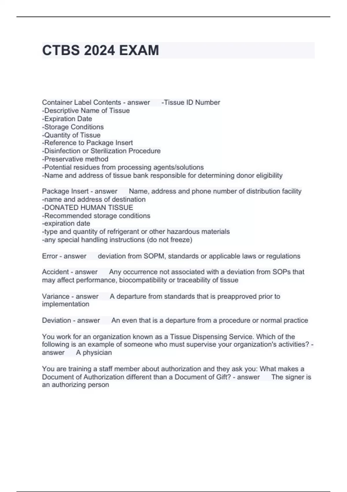 CTBS 2024 EXAM QUESTIONS AND ANSWERS LATEST UPDATED - CTBS - Stuvia US