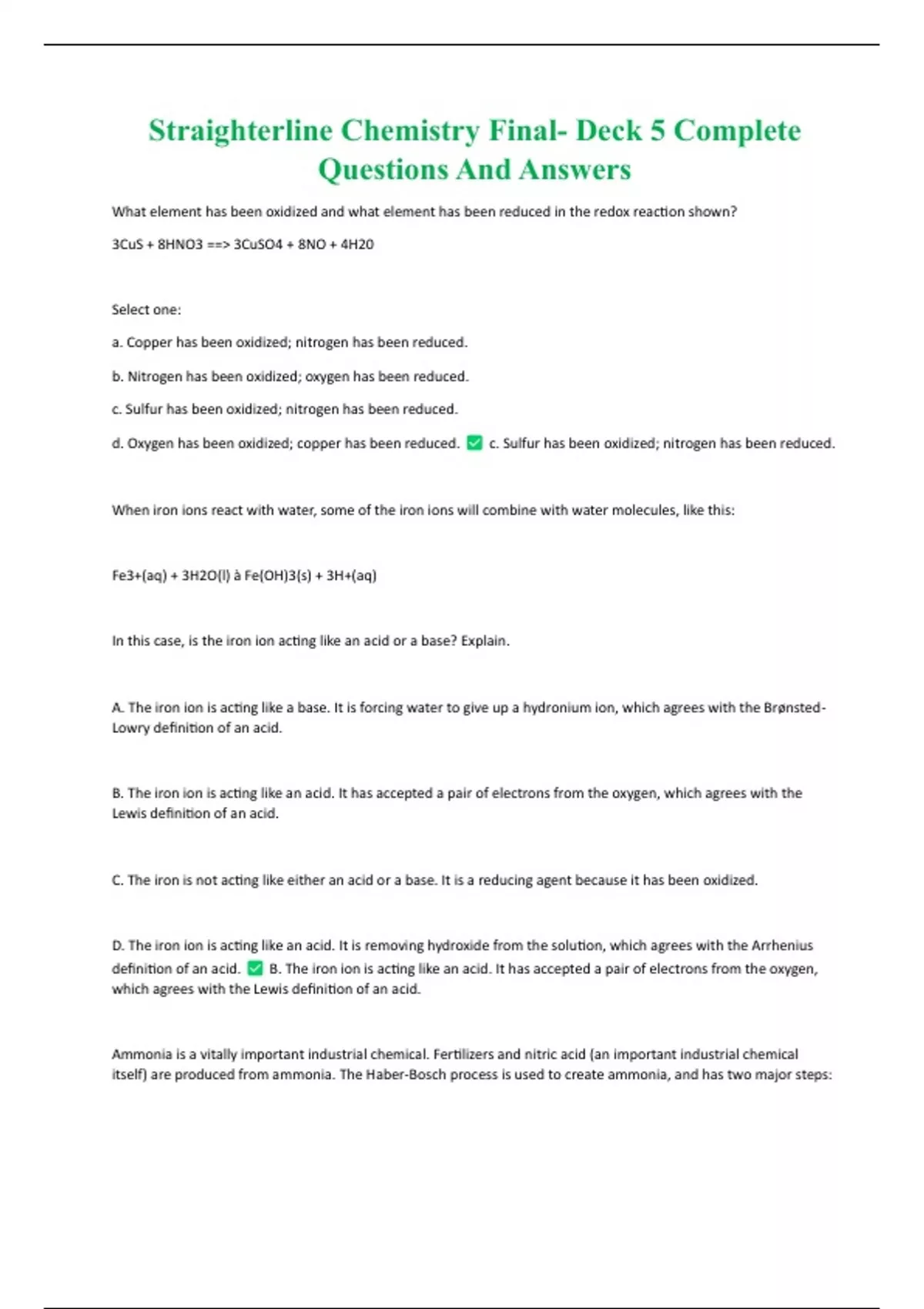 Straighterline Chemistry Final- Deck 5 Complete Questions And Answers ...