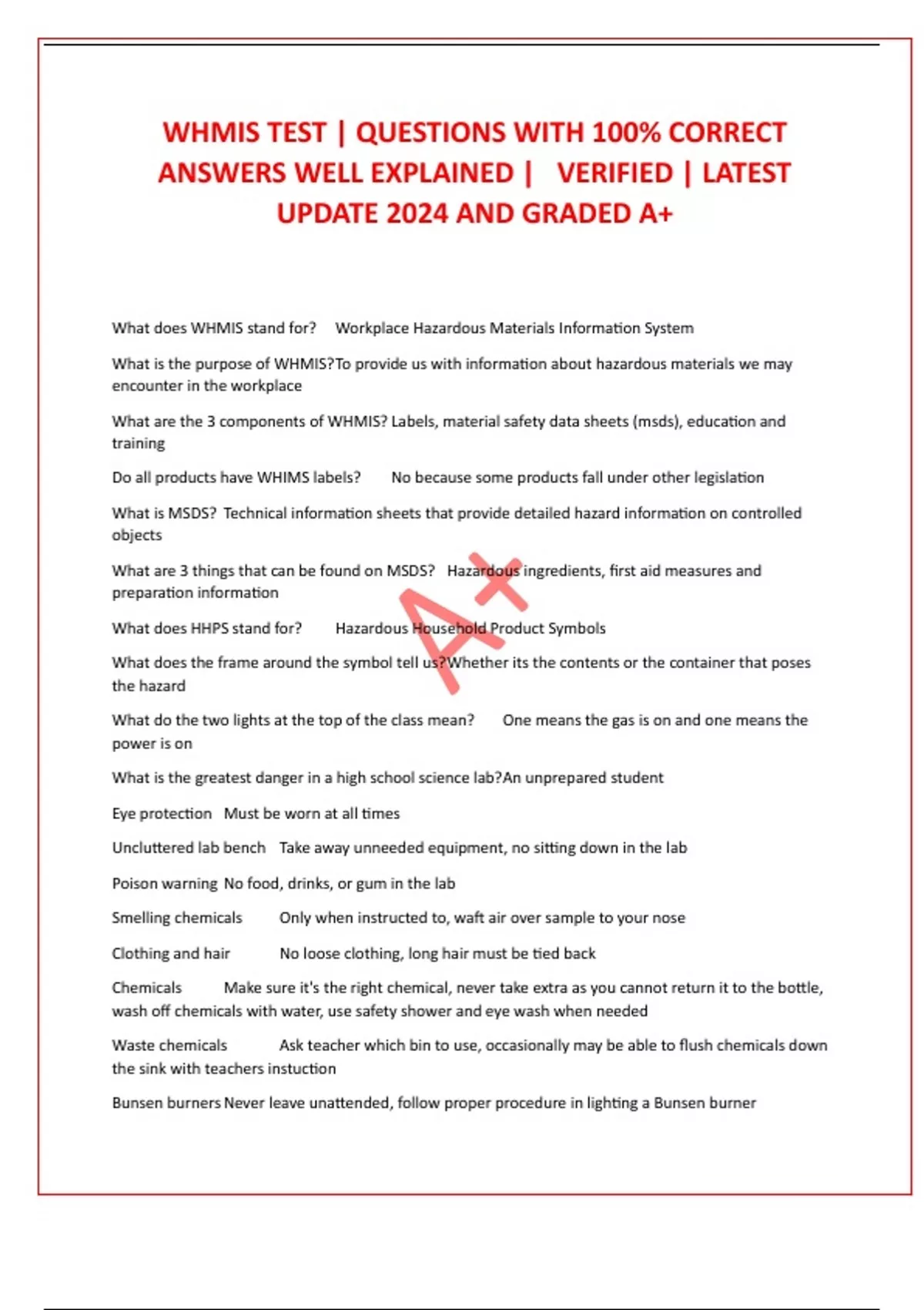 WHMIS TEST | QUESTIONS WITH 100% CORRECT ANSWERS WELL EXPLAINED ...