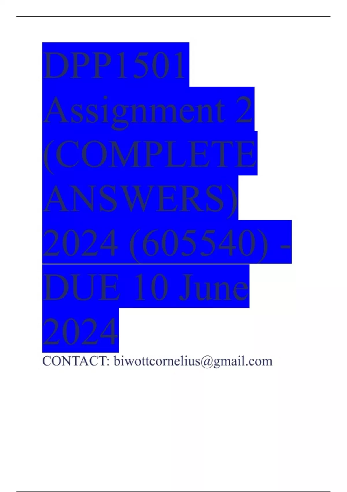 DPP1501 Assignment 2 (COMPLETE ANSWERS) 2024 (605540) - DUE 10 June 2024 - DPP1501 - Stuvia SA