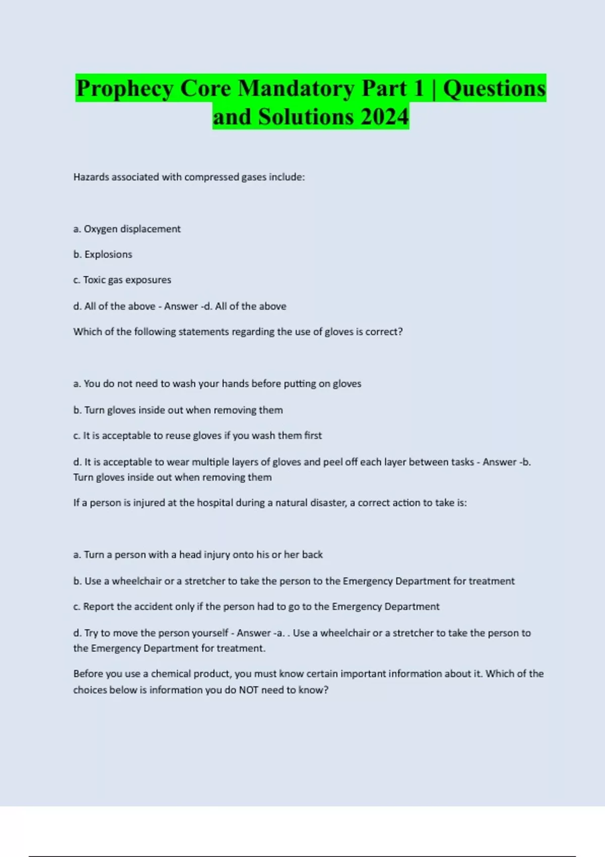 Prophecy Core Mandatory Part 1 | Questions and Solutions 2024 ...