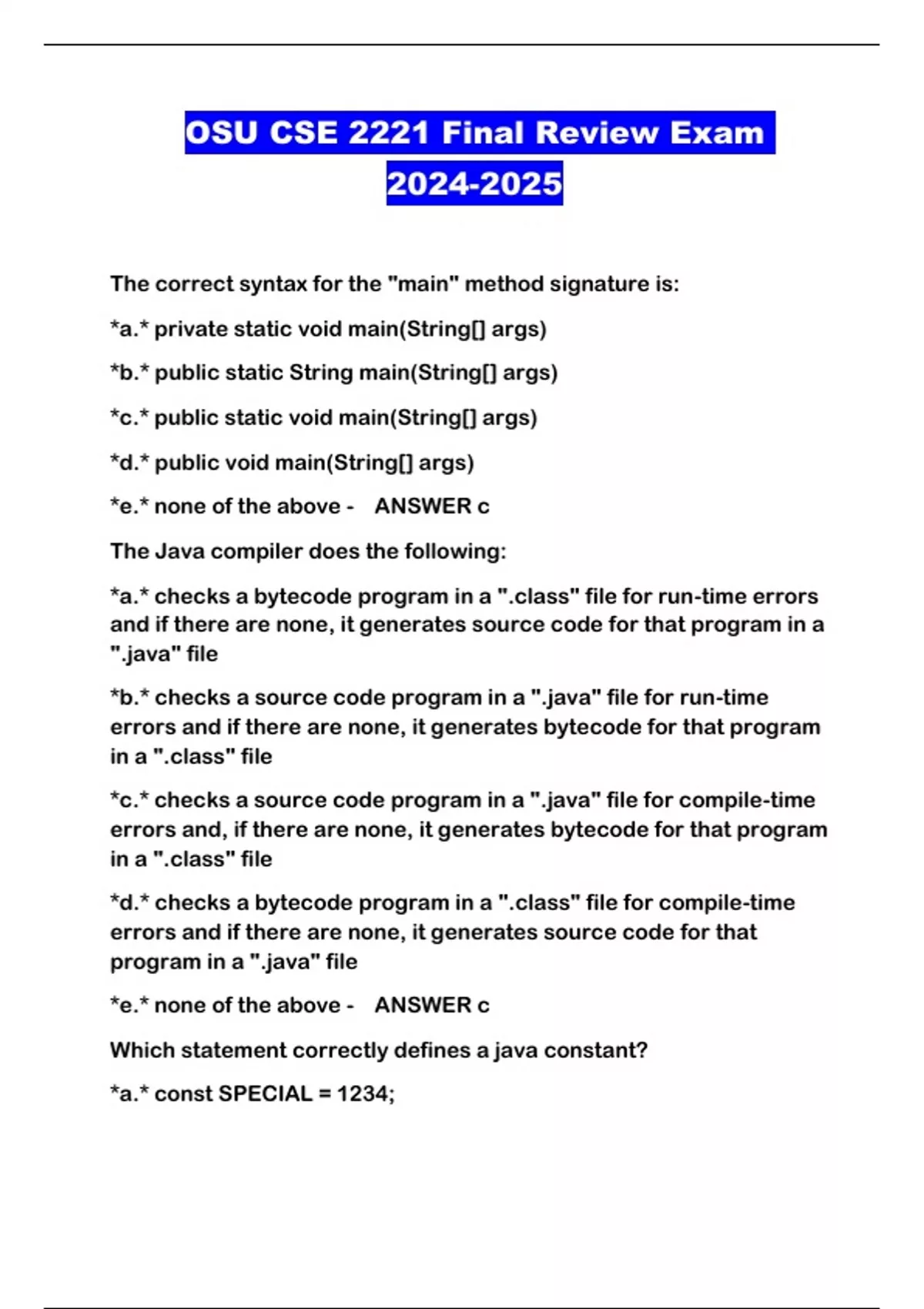 OSU CSE 2221 Final Review Exam - OSU CSE 2221 - Stuvia US