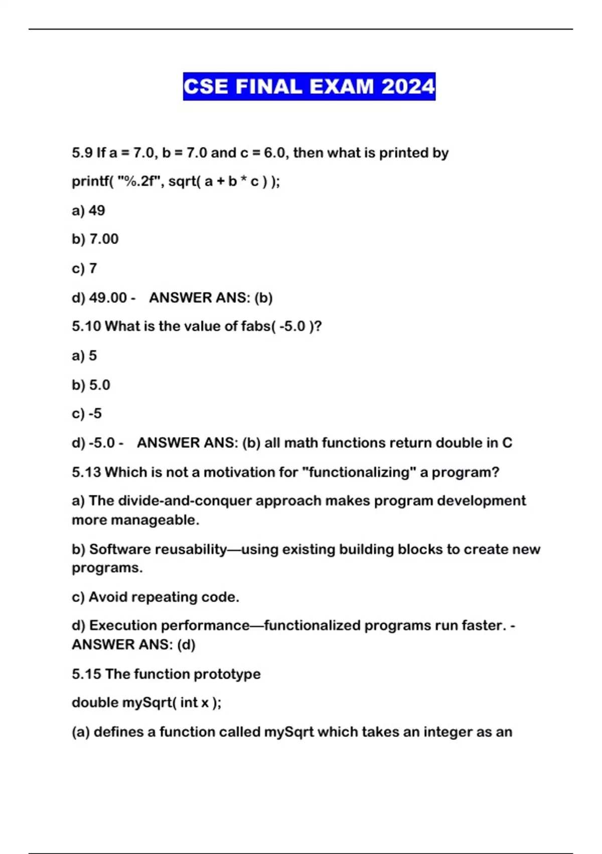 CSE FINAL EXAM 2024 - CSE - Stuvia US