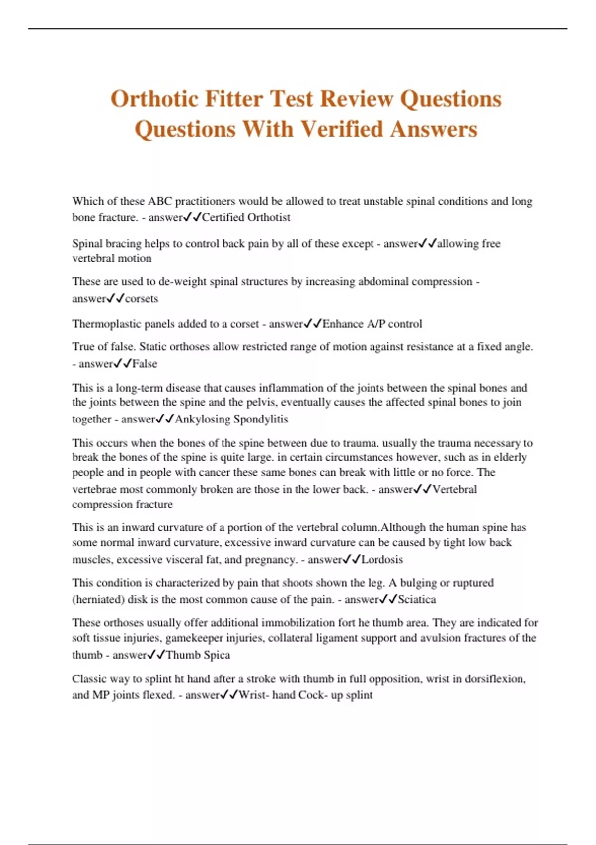 Orthotic Fitter Test Review Questions Questions With Verified Answers ...