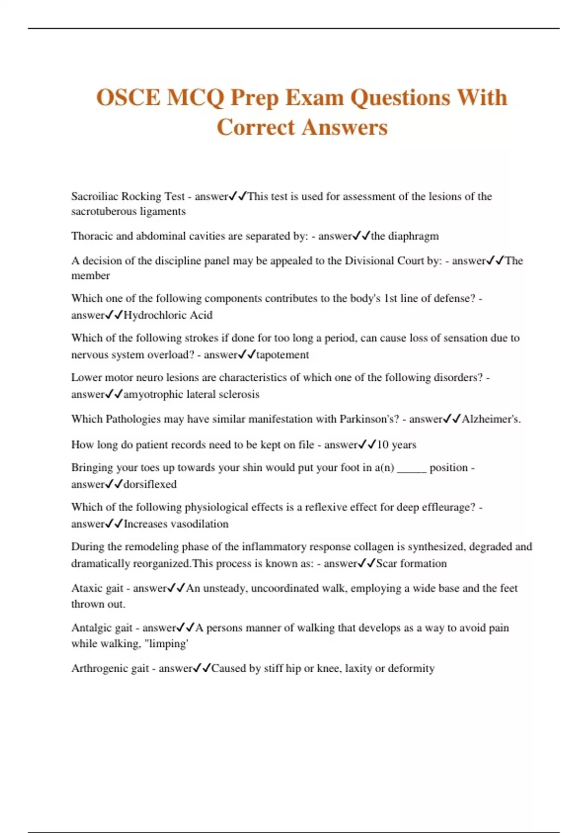 OSCE MCQ Prep Exam Questions With Correct Answers - OSCE MCQ - Stuvia US