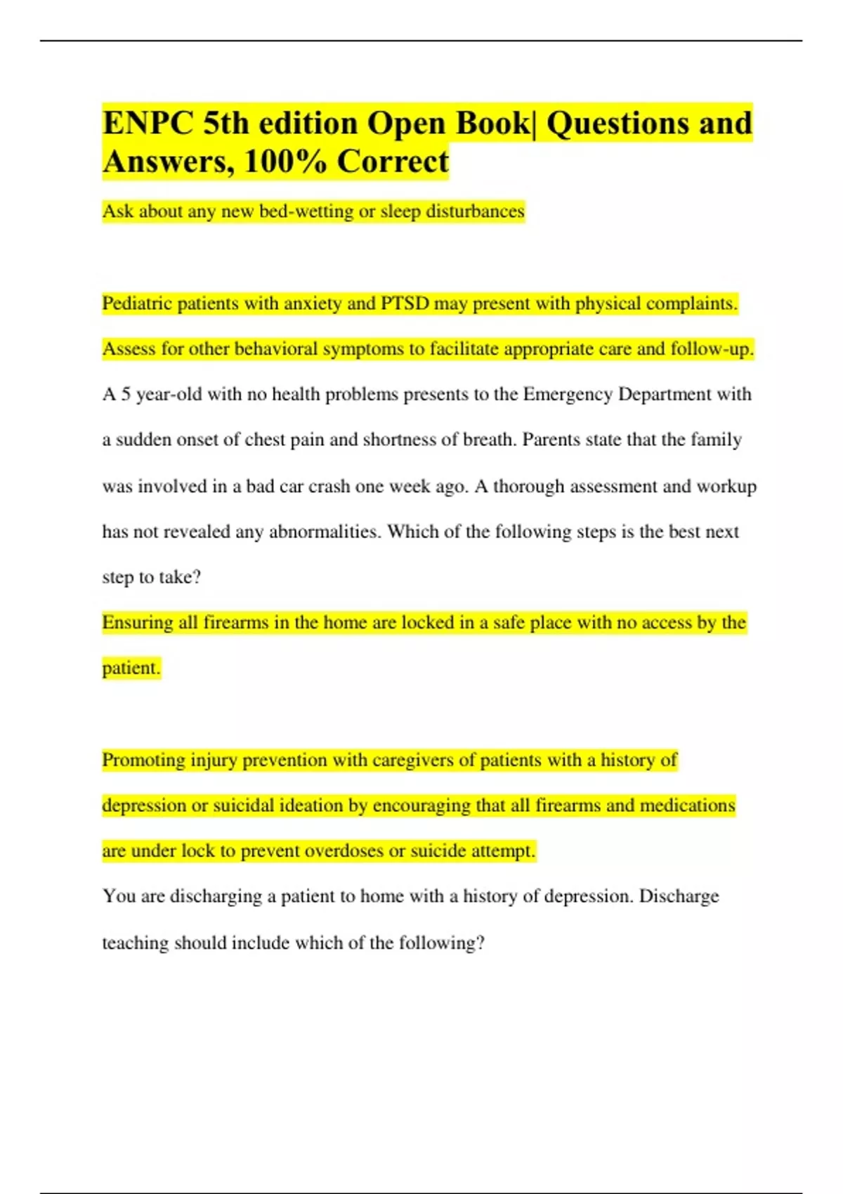 ENPC 5th edition Open Book| Questions and Answers, 100% Correct - ENPC ...