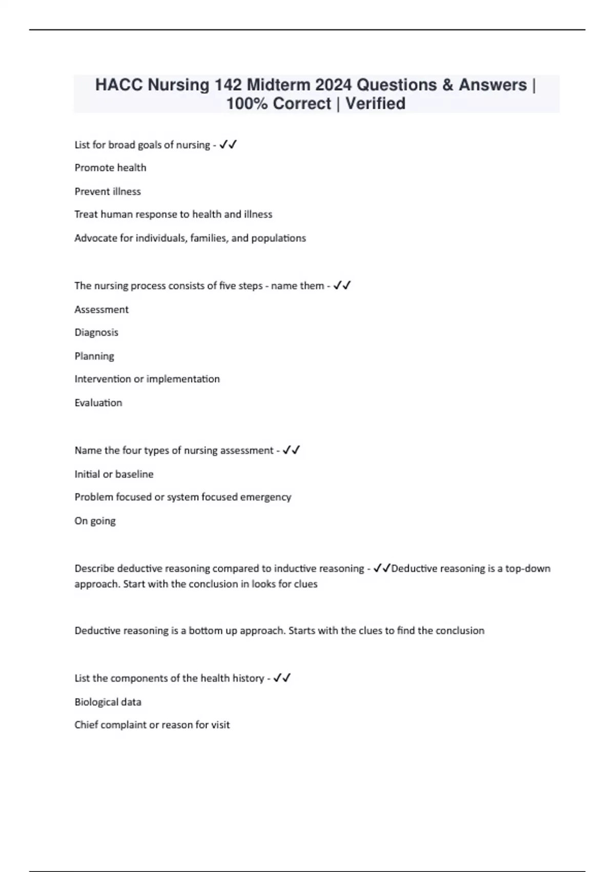 HACC Nursing 142 Midterm 2024 Questions & Answers | 100% Correct ...