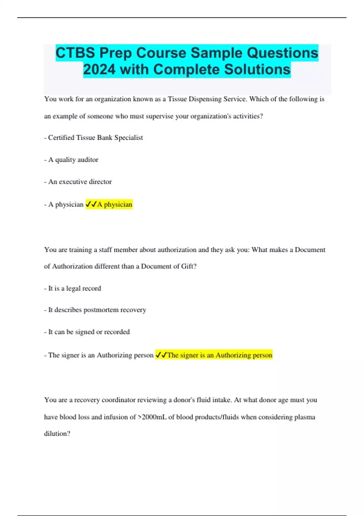 CTBS Prep Course Sample Questions 2024 with Complete Solutions - CTBS ...